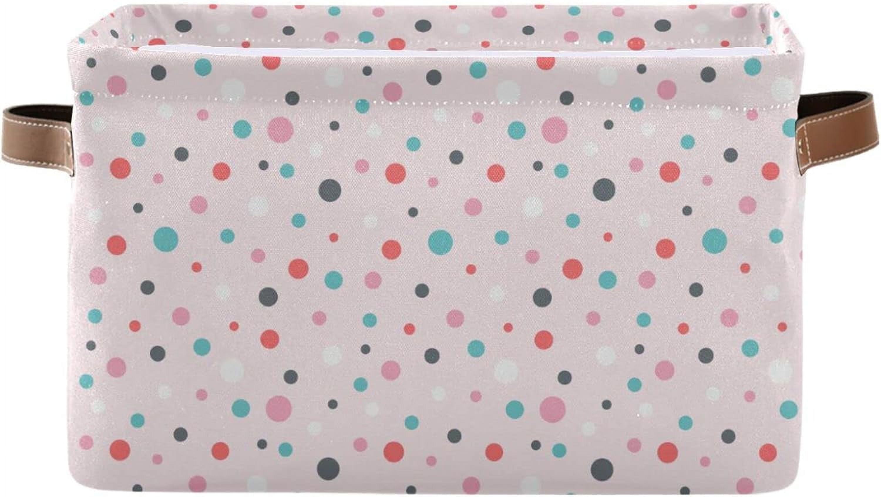 Coolnut Pink Polka Dot Foldable Storage Basket for Shelves, Collapsible Sturdy Storage Bin with ...