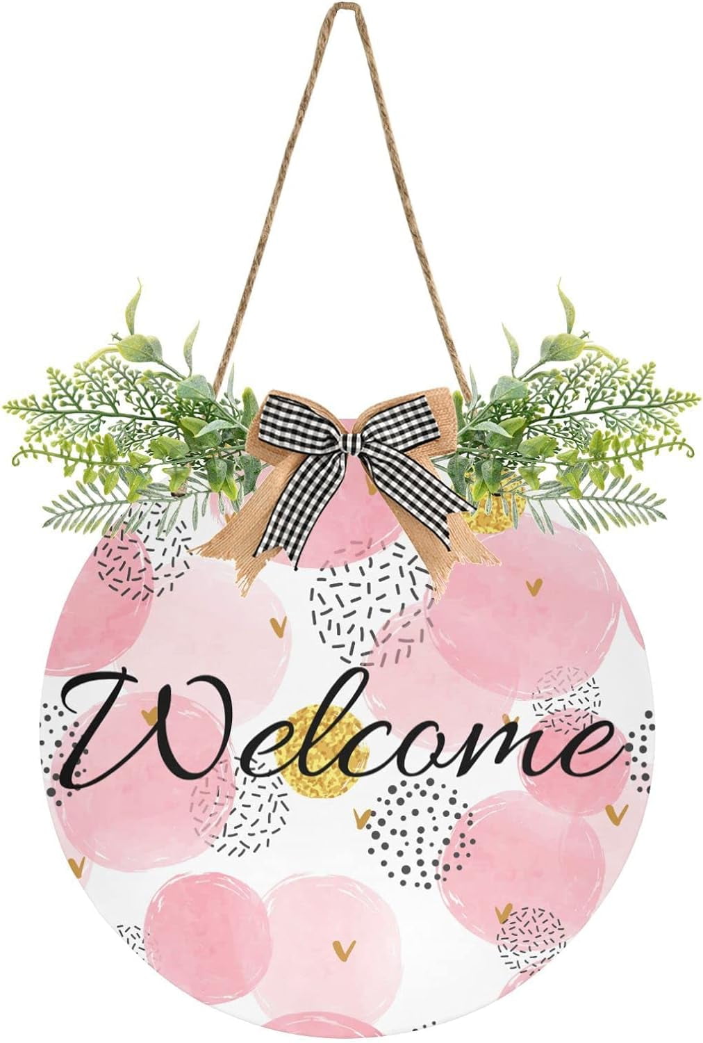 Coolnut Pink Polka Dots Welcome Sign for Front Door, Round Sign Hanging ...