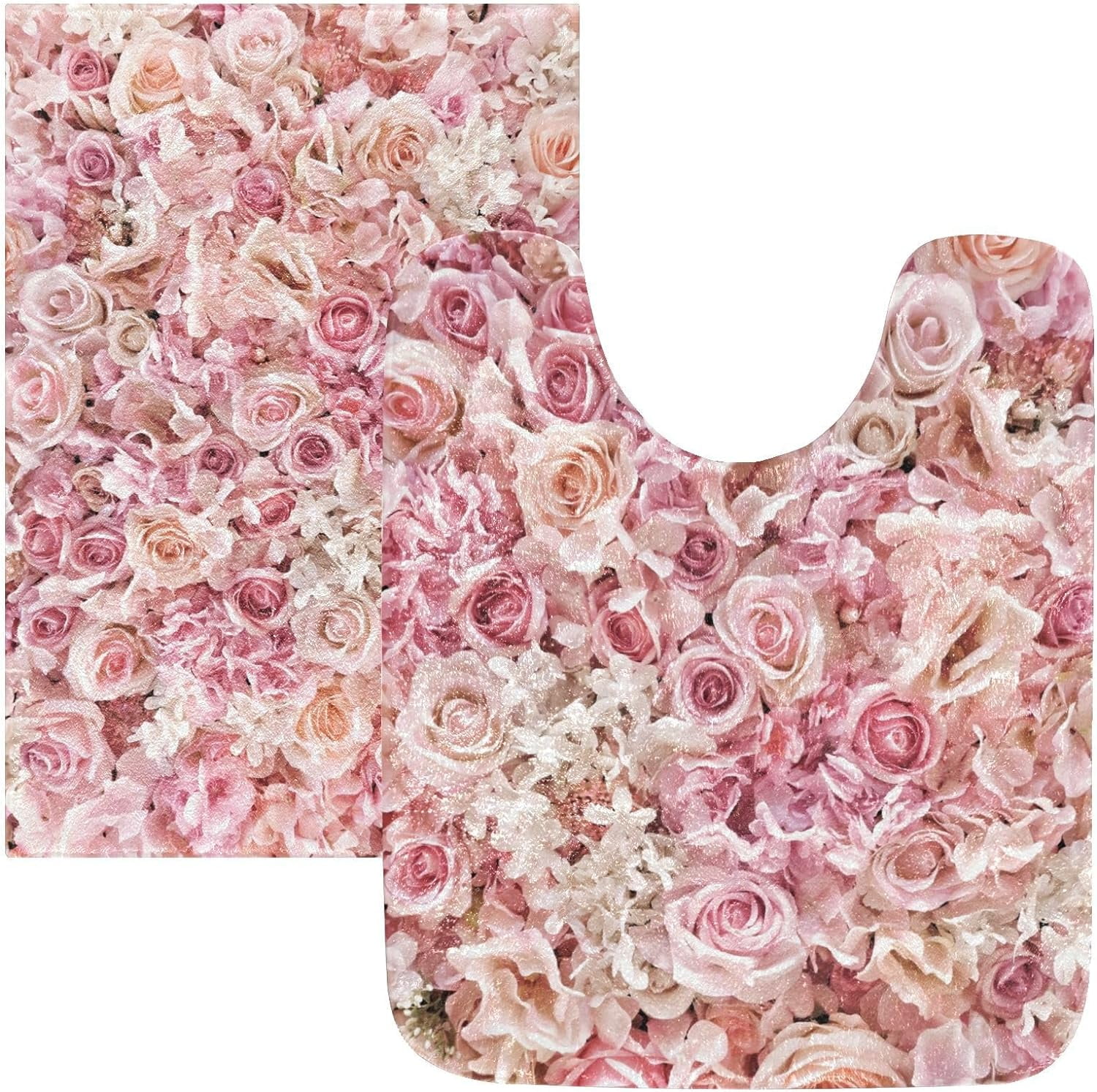Coolnut Pink Rose Flowers Floral Bath Mat for Bathroom Shower U Shape ...