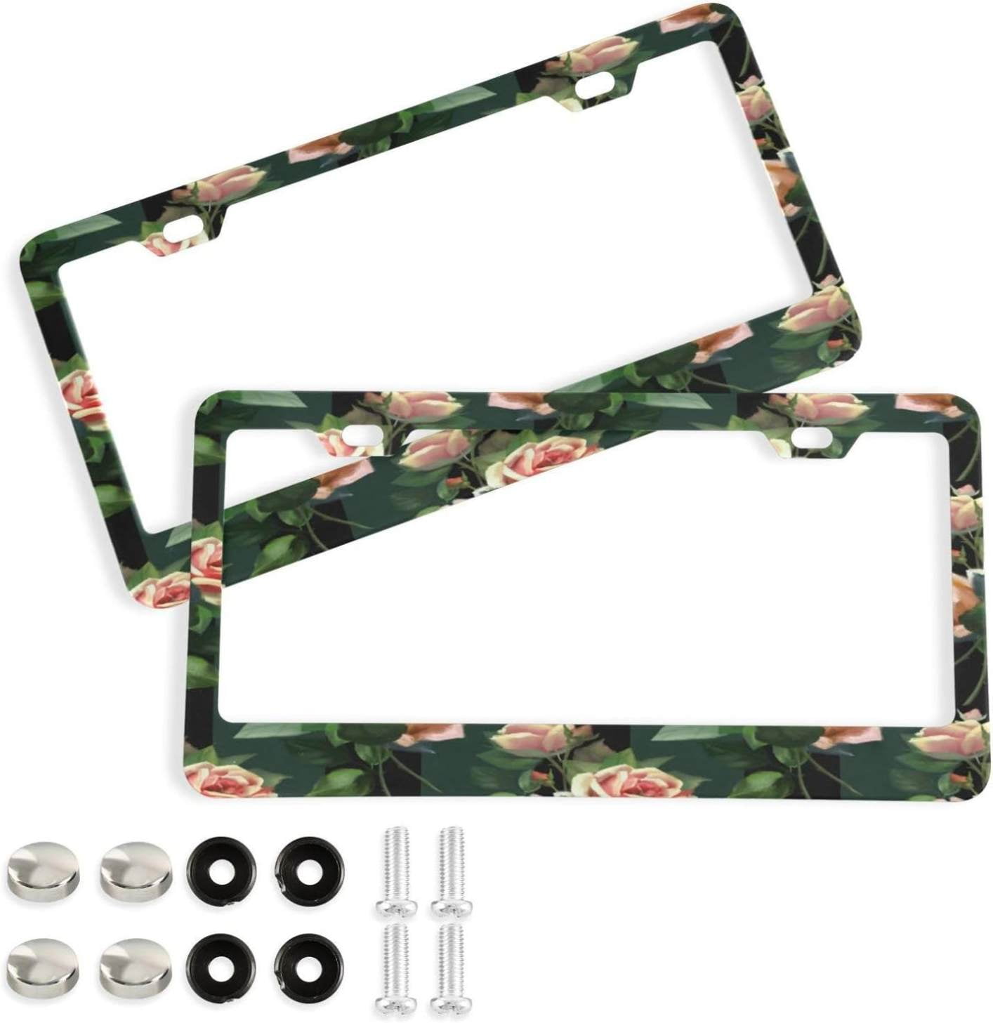 Coolnut Pink Rose License Plate Frame 2 Pack 2 Holes Car Aluminum ...