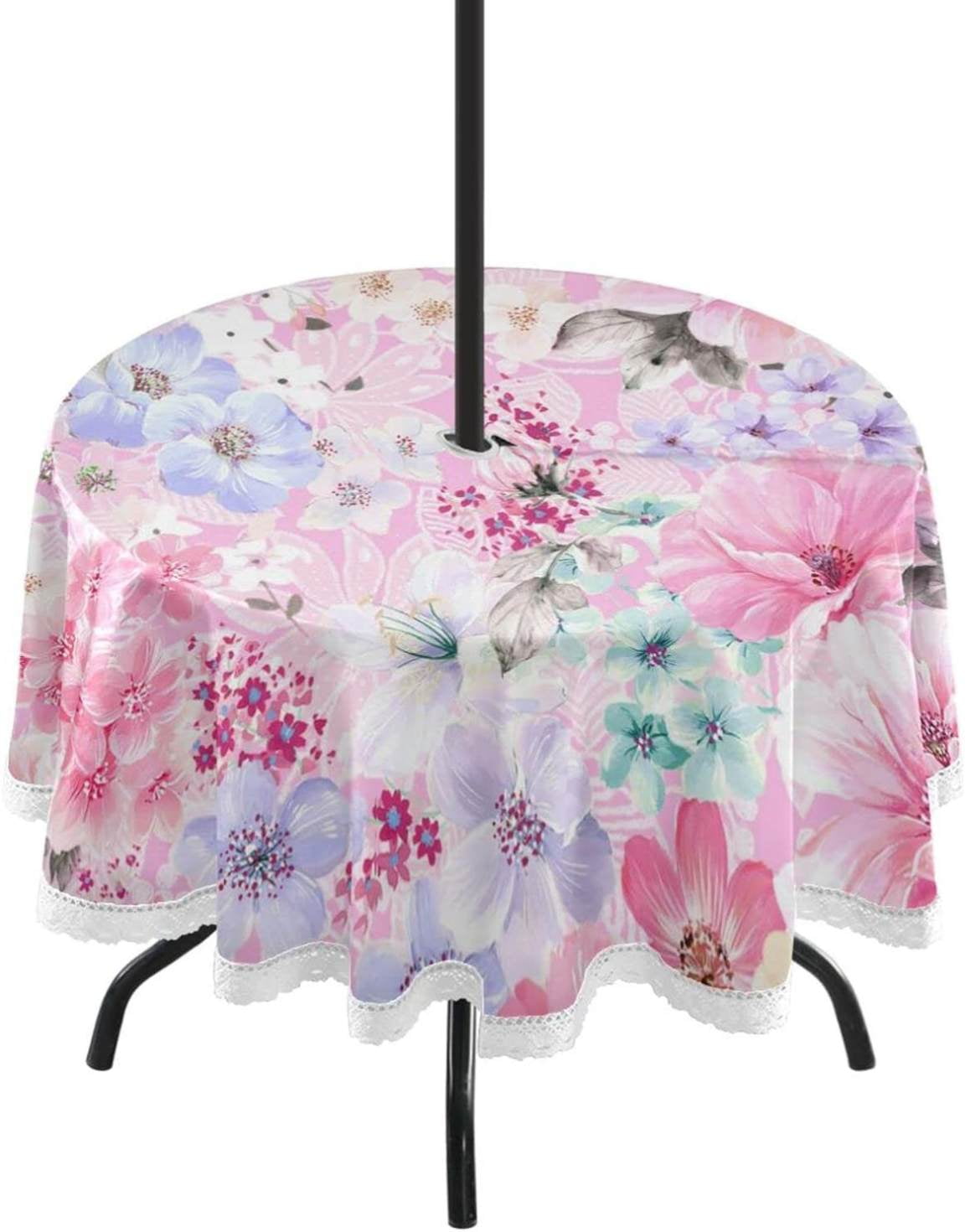 Coolnut Pink Roses & Peony Round Table Cloth, Heat Resistant Table ...