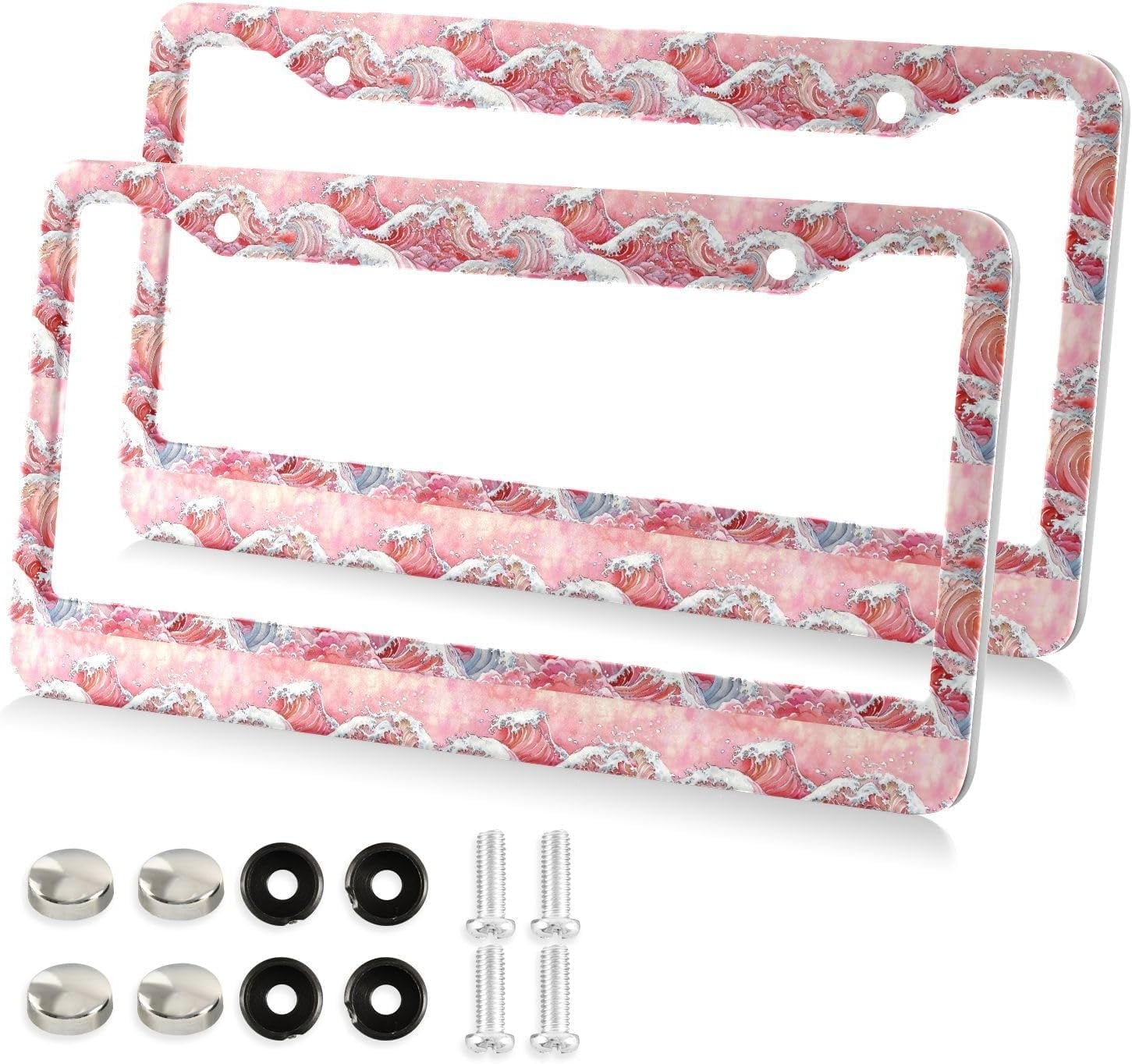 Coolnut Pink Wave License Plate Frames 2 Packs,License Plate Covers ...