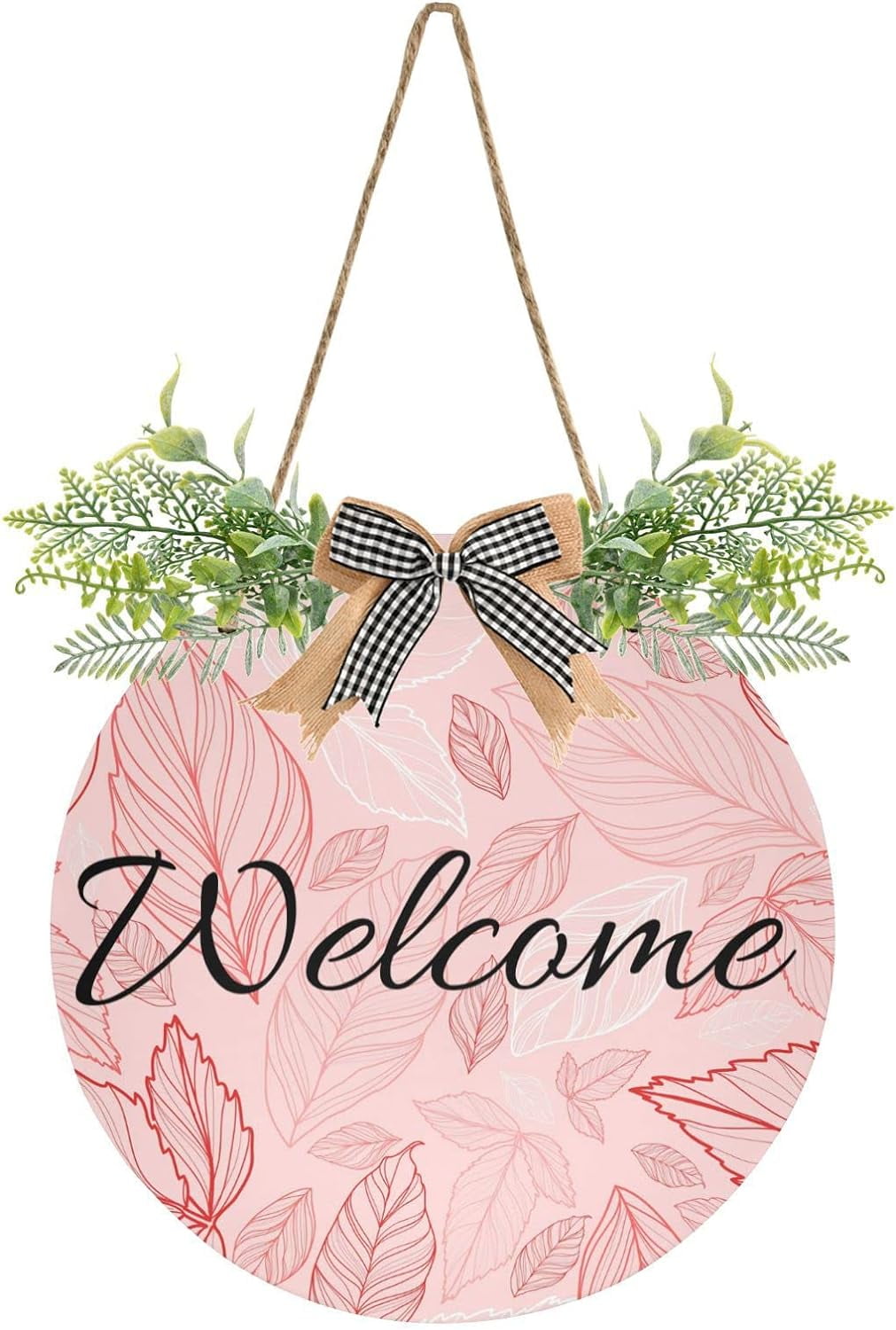 Coolnut Pinke Legant Leaves Welcome Sign for Front Door, Round Sign ...