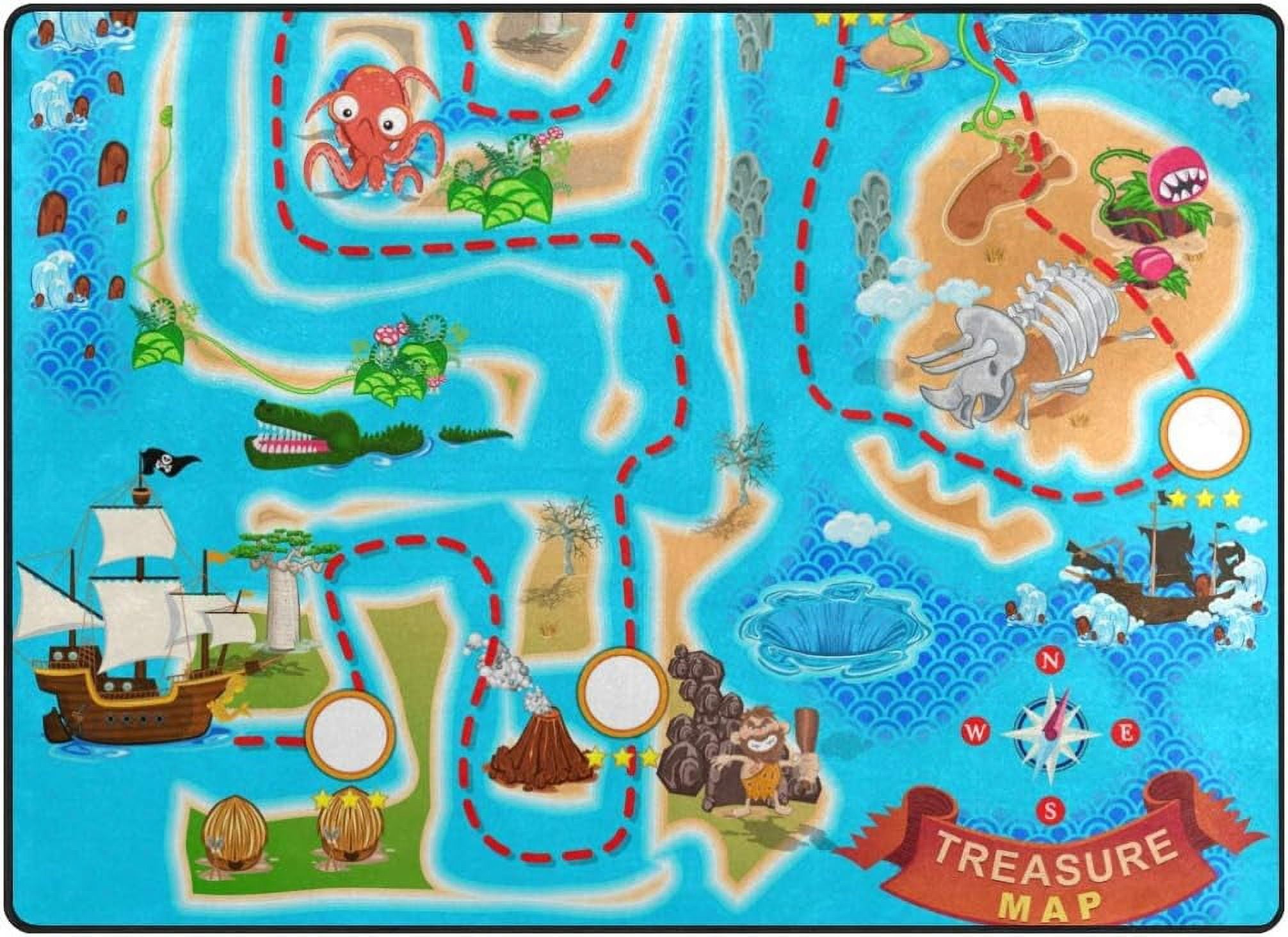 Coolnut Pirate Treasure Map Lightweight Carpet Mats, 5'3" x 4' Area ...