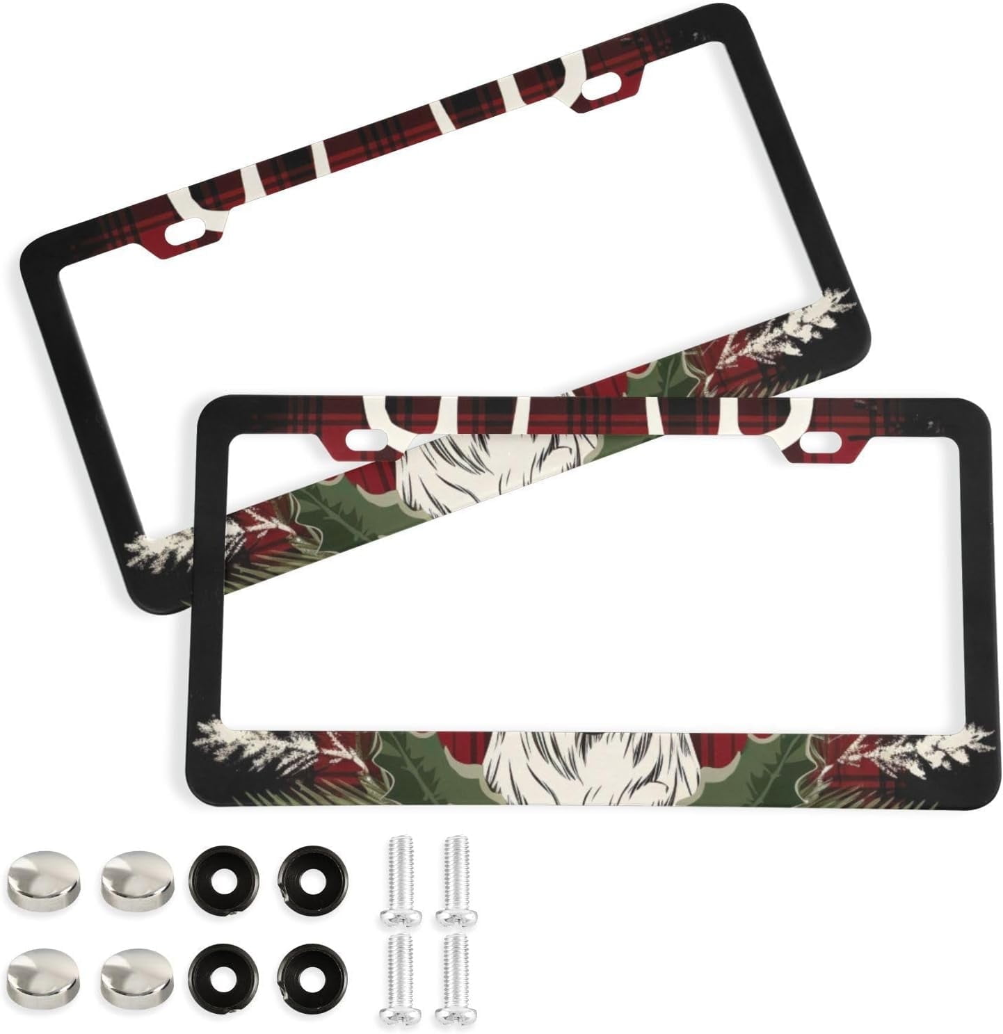 Coolnut Plaid Background with Deer (2) 2 Pack License Plate Frames ...
