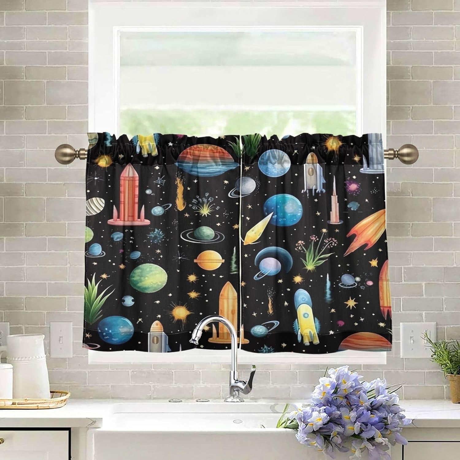 Coolnut Planet Flyer Kitchen Curtains 36 Inch Length Blackout Thermal ...
