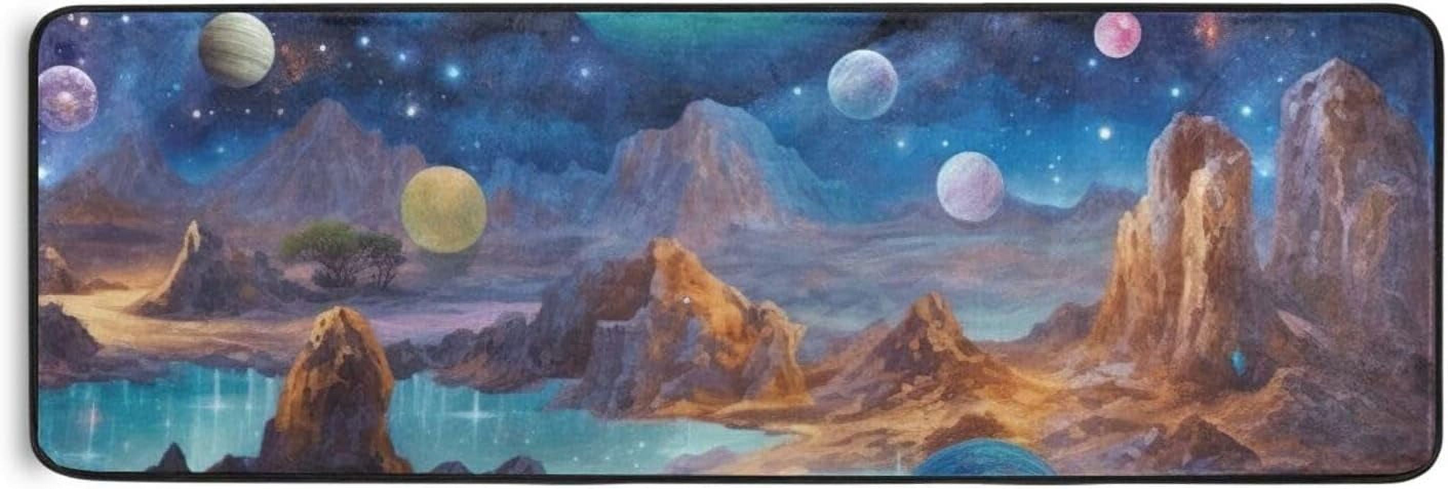 Coolnut Planets and Stars Area Rug - 2' x 6' Washable Runner Rugs with ...