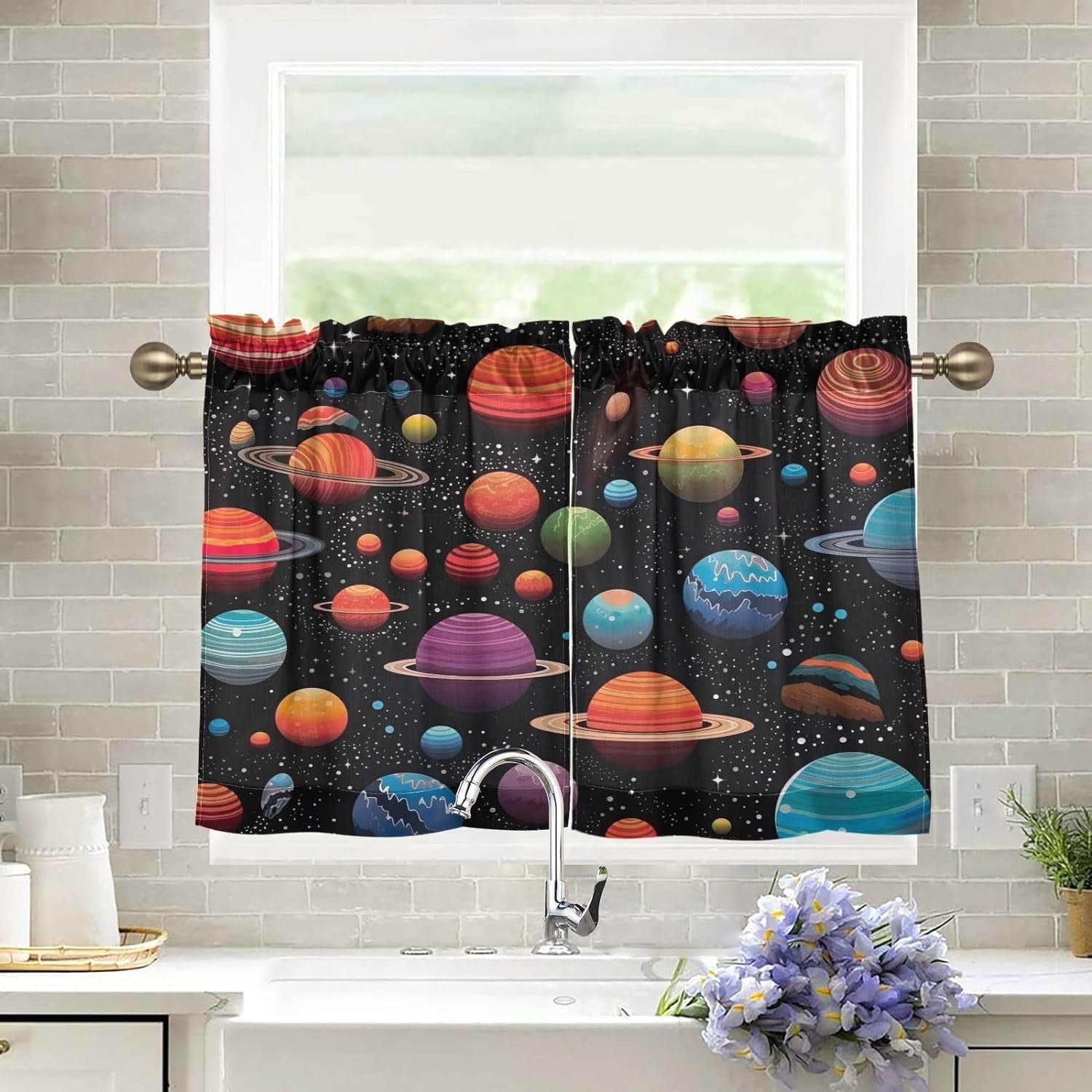 Coolnut Planets and Stars Kitchen Curtains 36 Inch Length Blackout ...