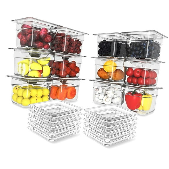 Coolnut Plastic Clear Food Pan 1/6 Size Stackable Polycarbonate Pan with Indicator Restaurant ...