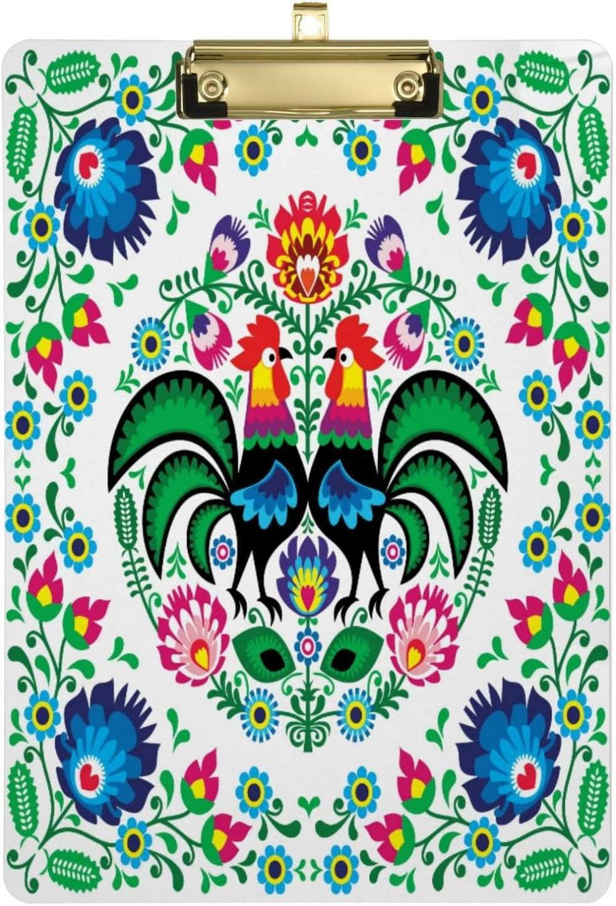 Coolnut Polish Flower and Rooster Acrylic Clipboard with Low Profile ...
