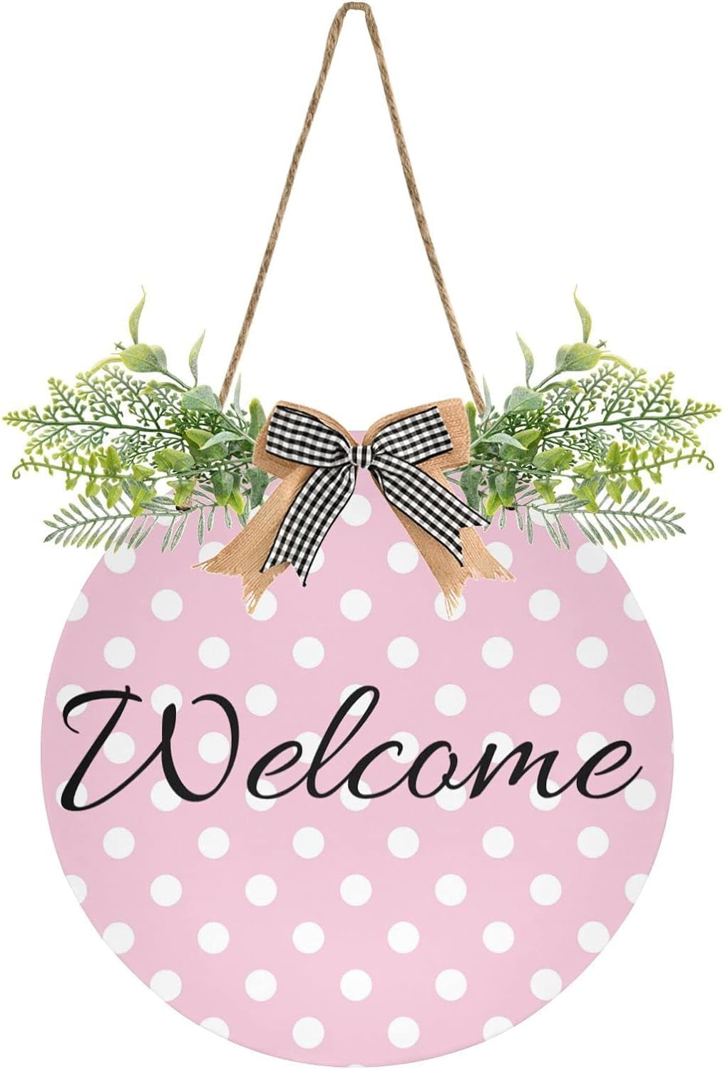 Coolnut Polka Dot Pink Welcome Sign for Front Door, Round Sign Hanging ...