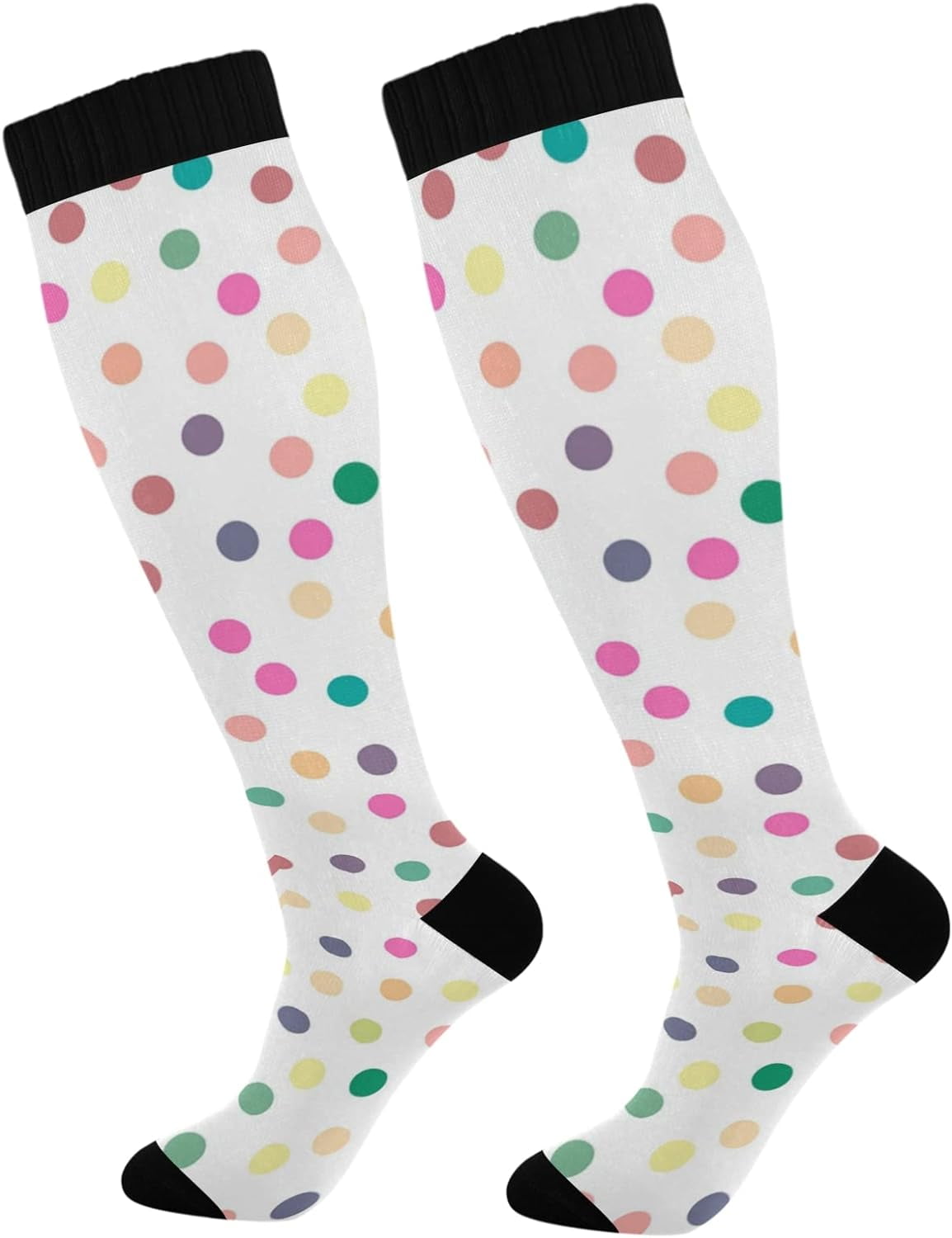 Coolnut Polka Dots Compression Socks, 1 Pack Women Men Long Stocking (20-30mmHg) Travel Knee ...