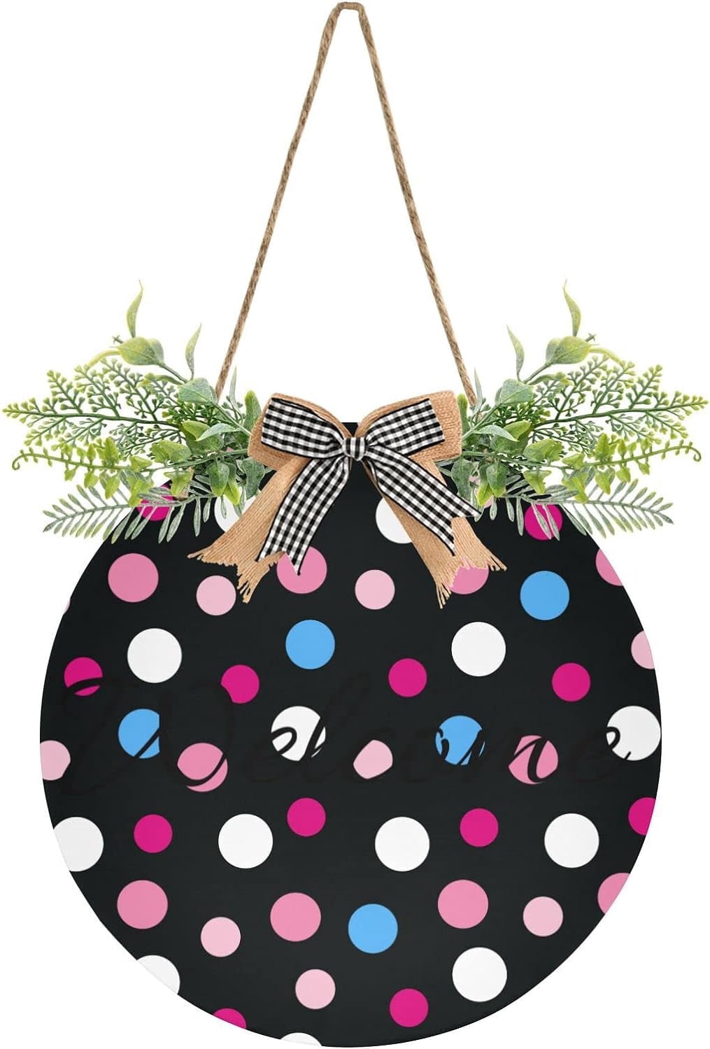 Coolnut Polka Dots Welcome Sign for Front Door, Round Sign Hanging ...