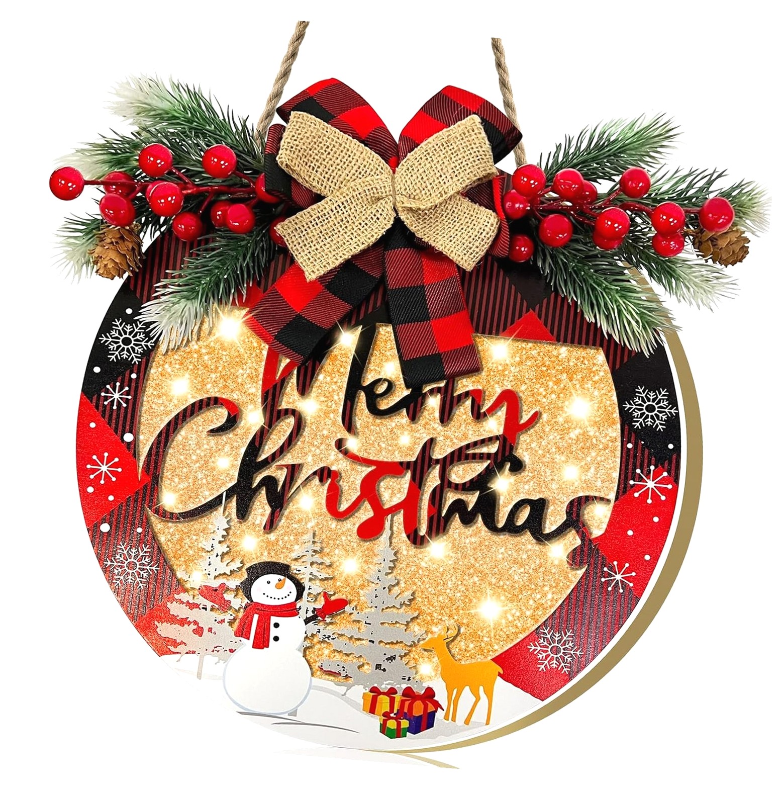 Coolnut Pre-lit Timer Merry Christmas Wreaths for Door with Lights Bow ...