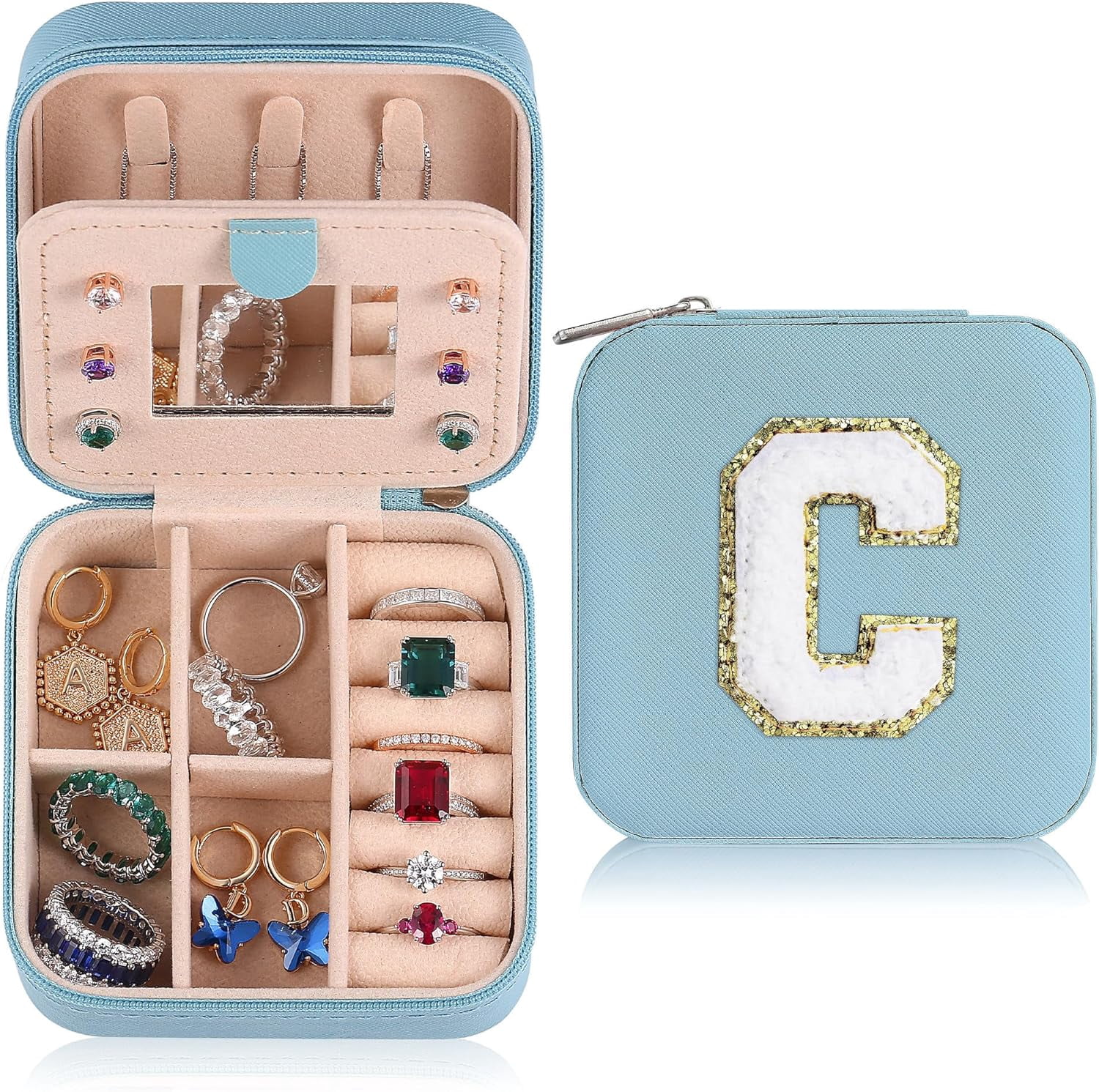 Coolnut Preppy Travel Jewelry Box - Trendy Letter Jewelry Organizer Box ...