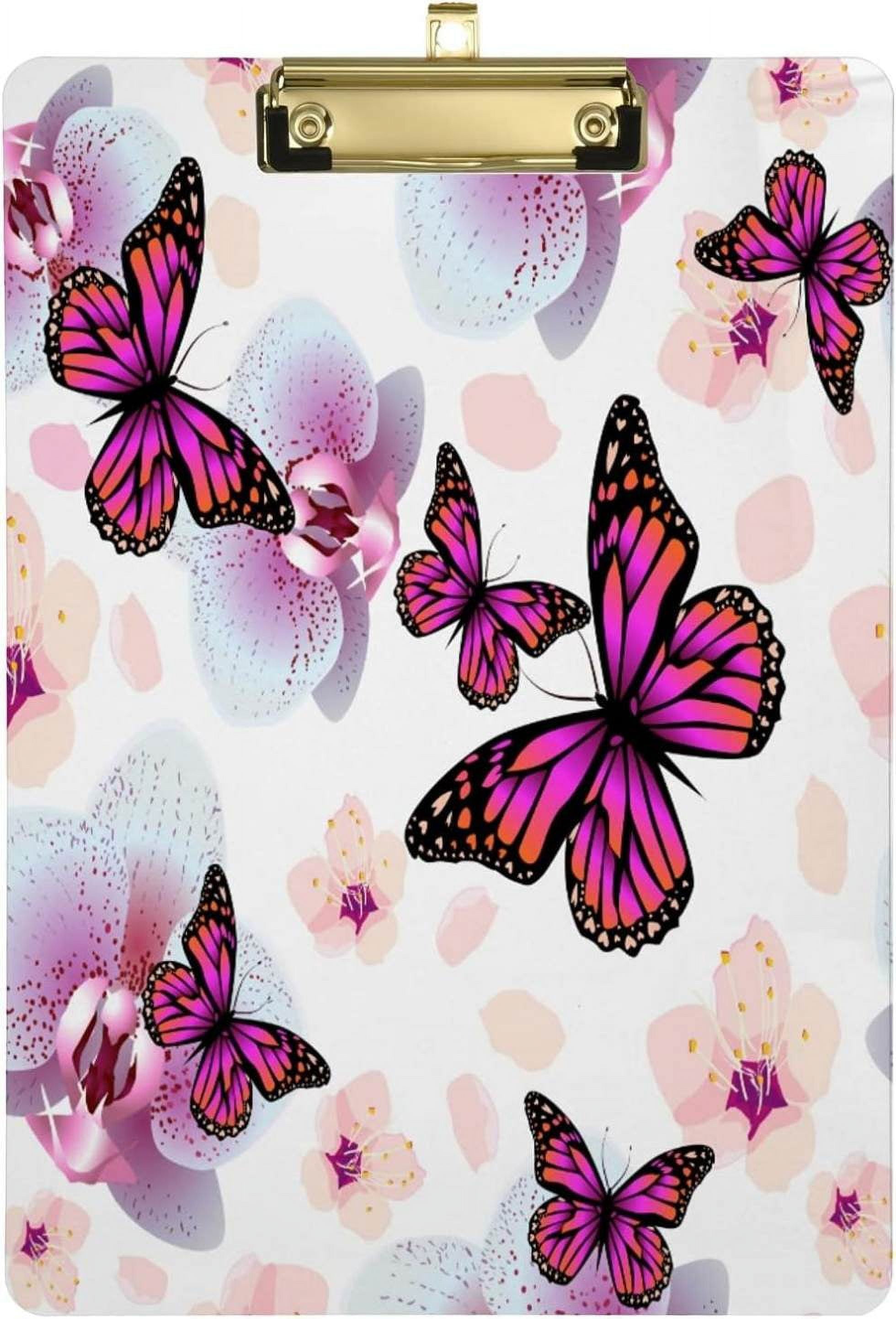 Coolnut Pretty Black Pink Butterfly 12.5"x9" Clipboard, Acrylic Fashion ...
