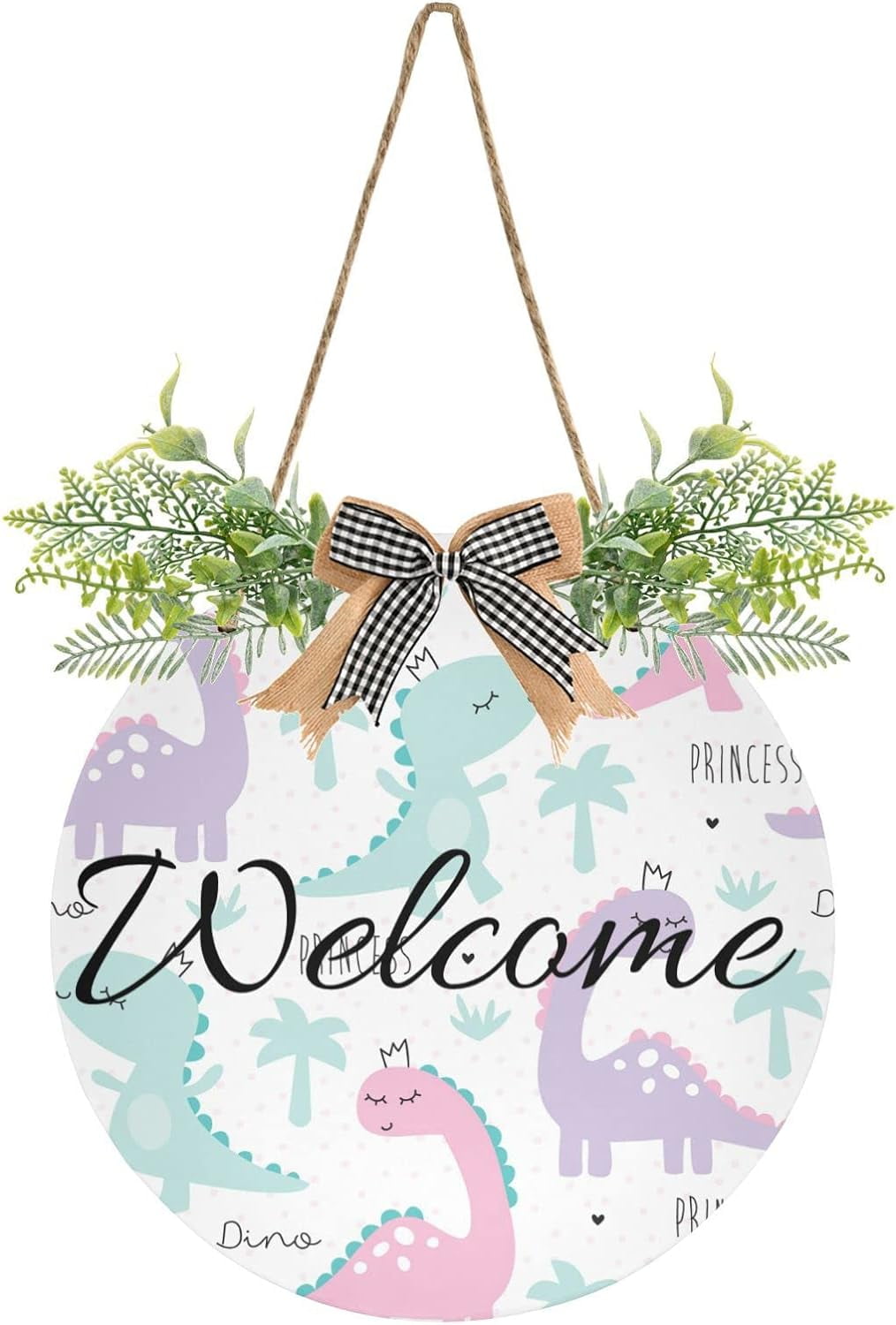 Coolnut Princess Dinosaur Welcome Sign for Front Door, Round Sign ...