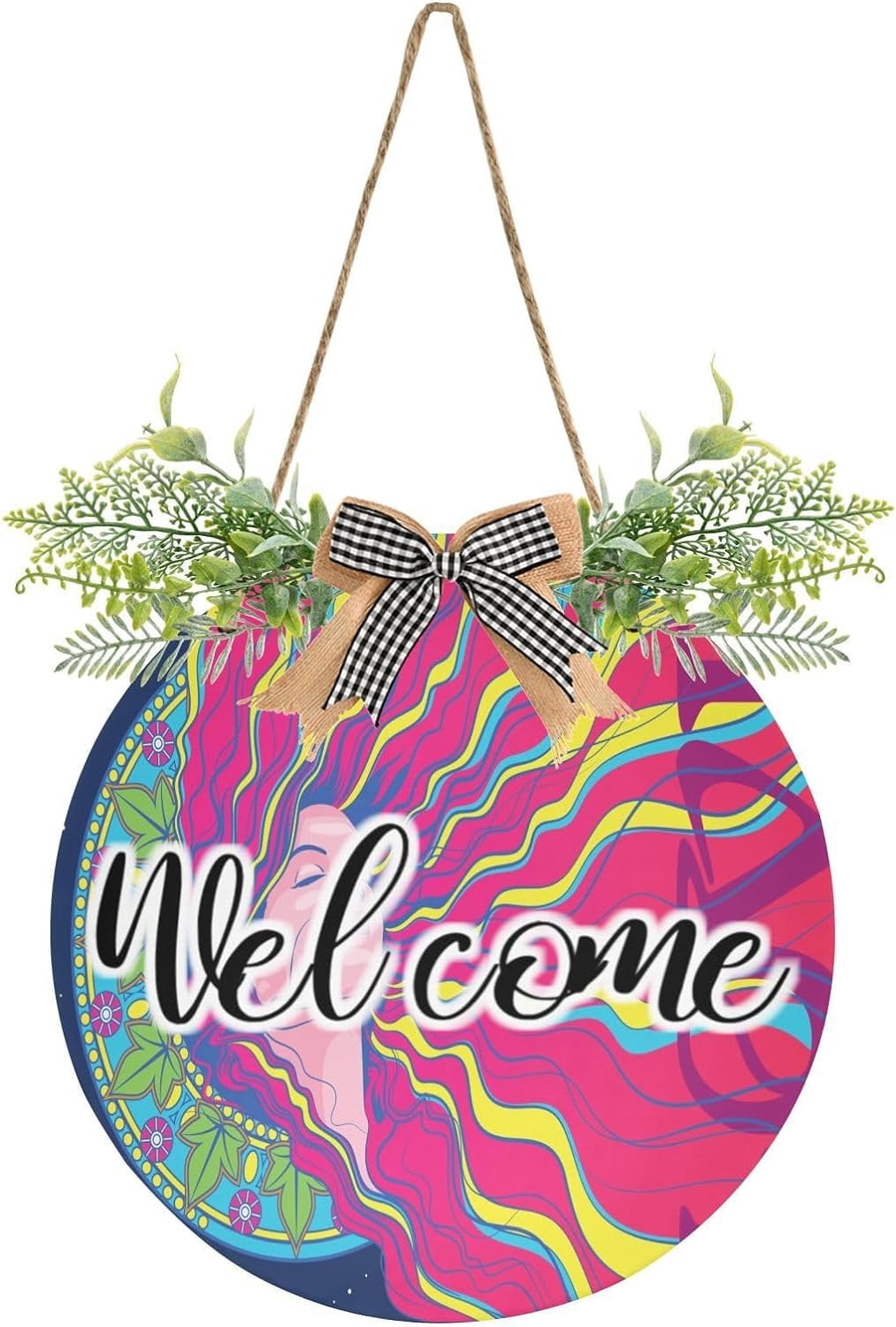 Coolnut Psychedelic Hippie Girl Front Door Round, Hanging Welcome Sign ...