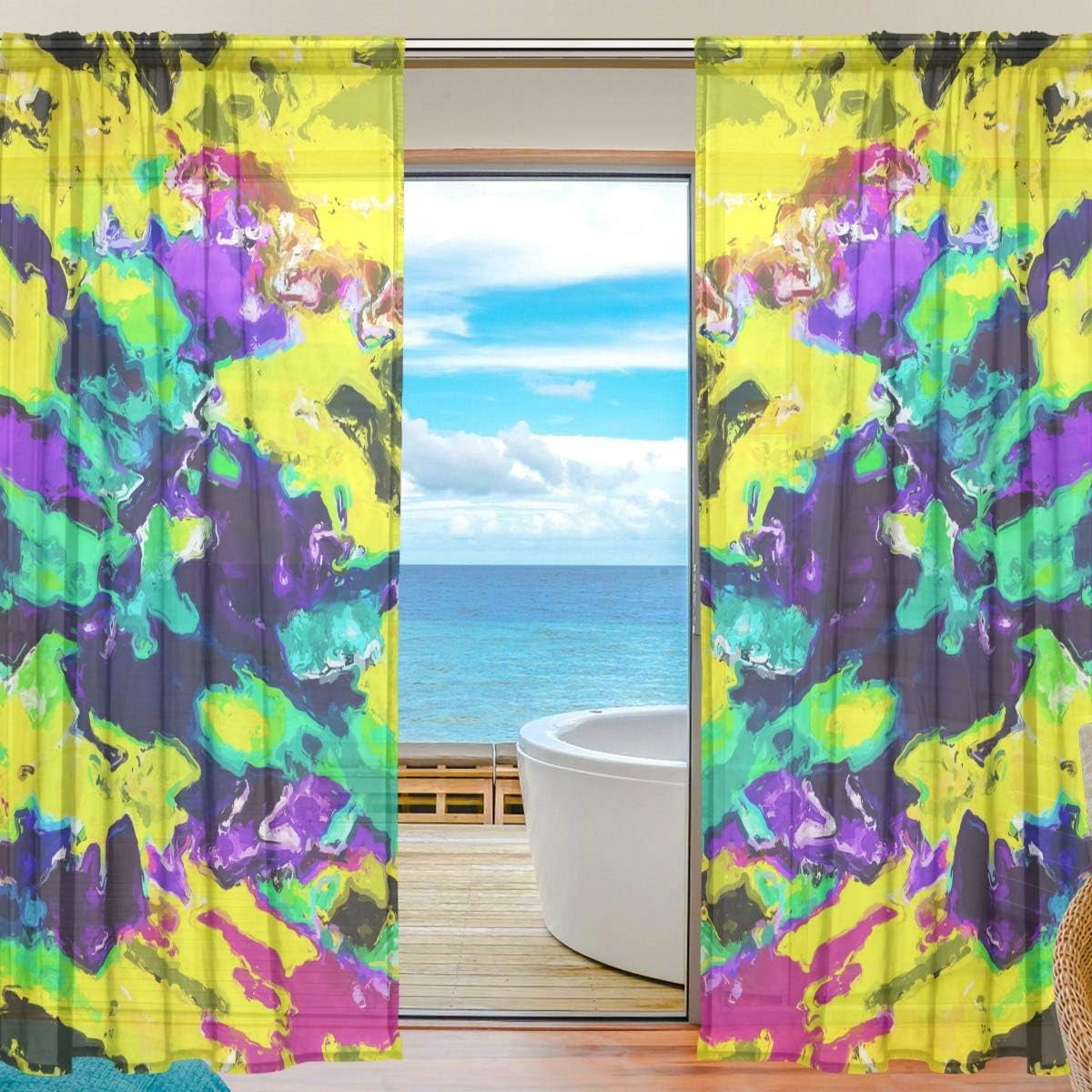 Coolnut Psychedelic Splash Painting Semi Sheer Curtains Window Voile ...