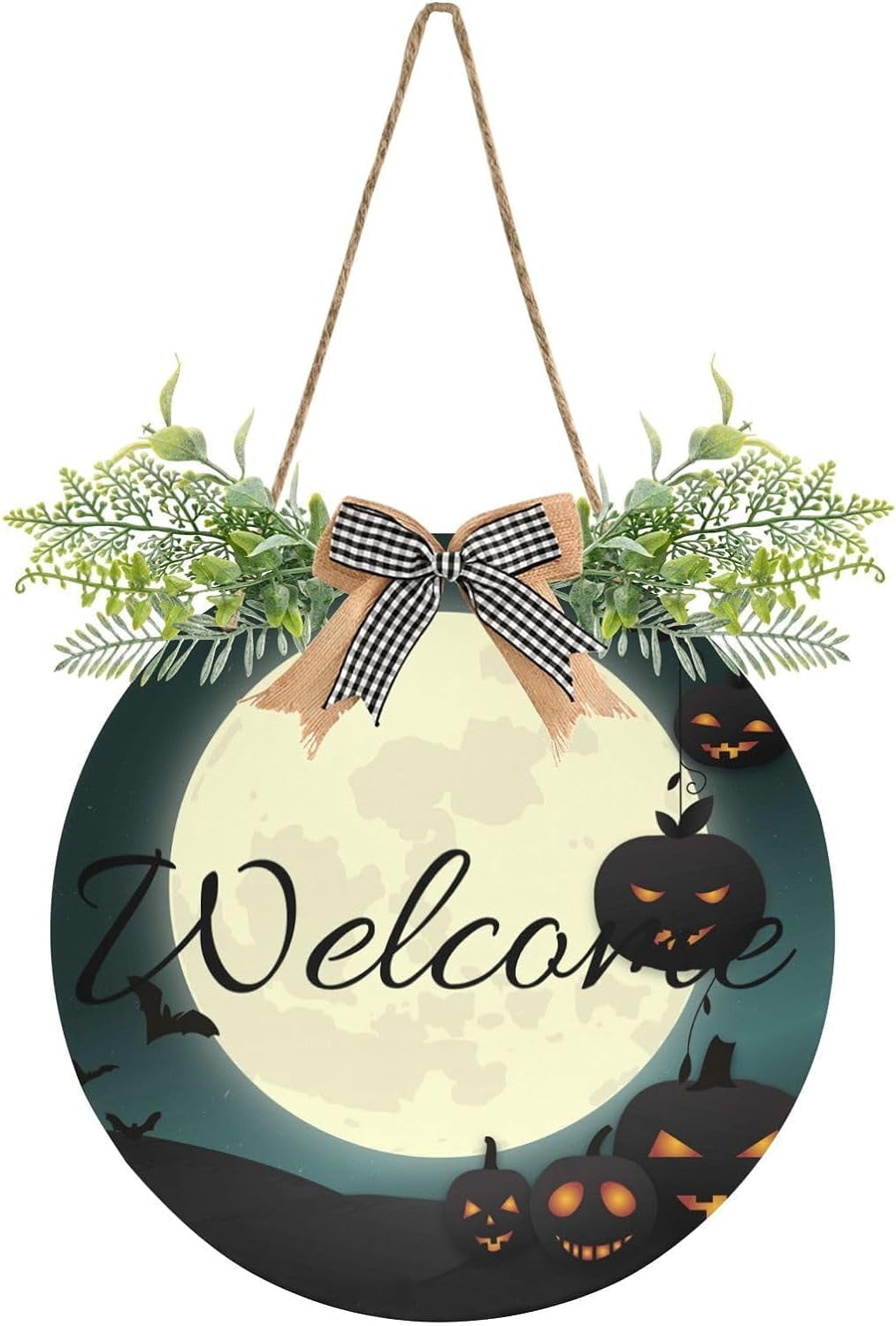 Coolnut Pumpkin Bat Halloween Welcome Sign Front Door Round Wall Door ...