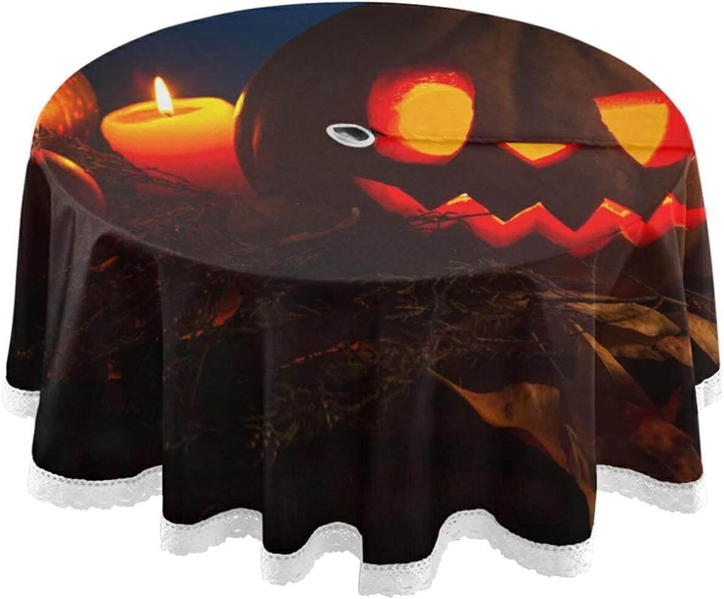 Coolnut Pumpkin Lantern with Dry Leaves Round Tablecloth 60 ...