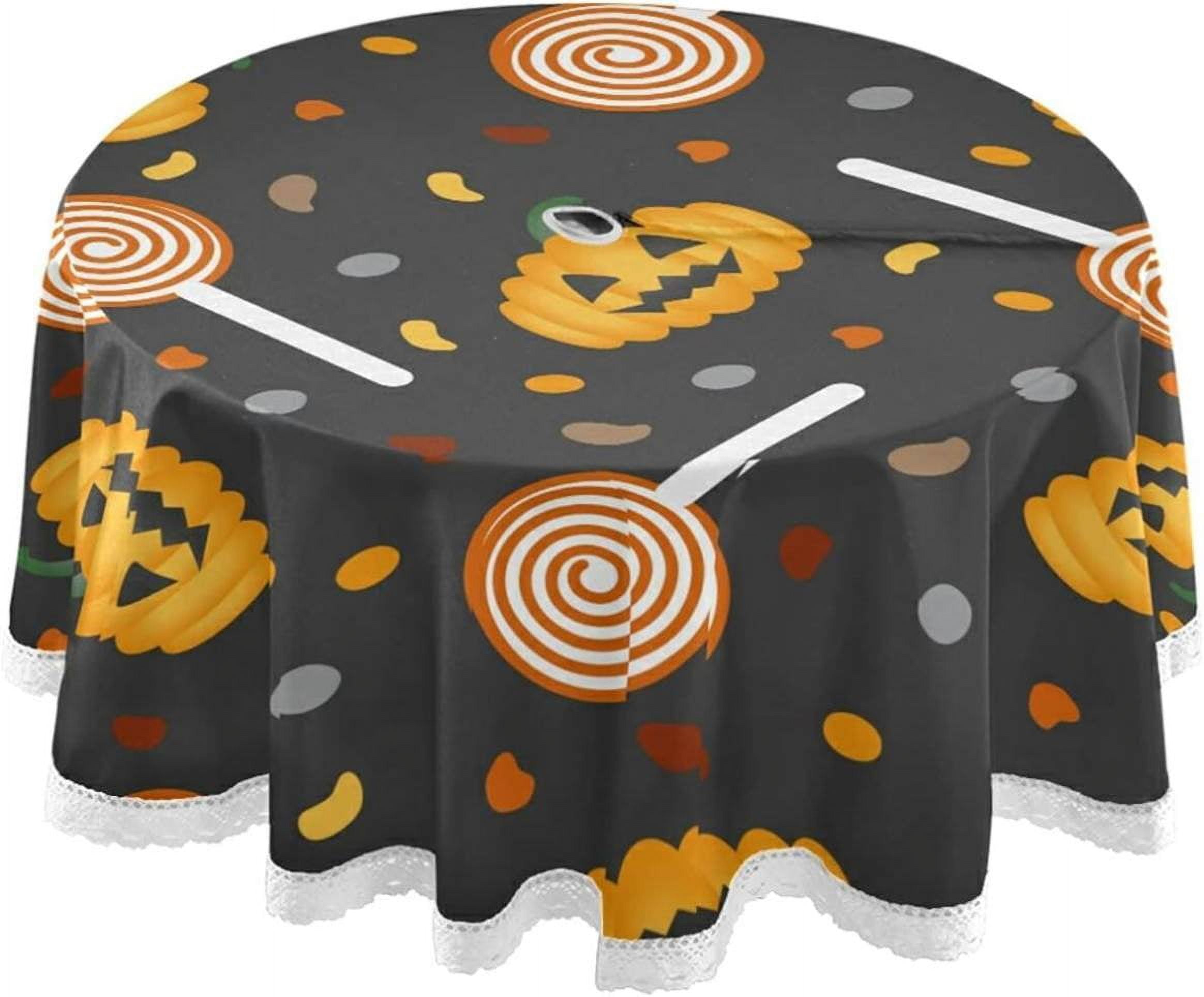 Coolnut Pumpkin and Lollipop Round Tablecloth 60", Waterproof Table ...