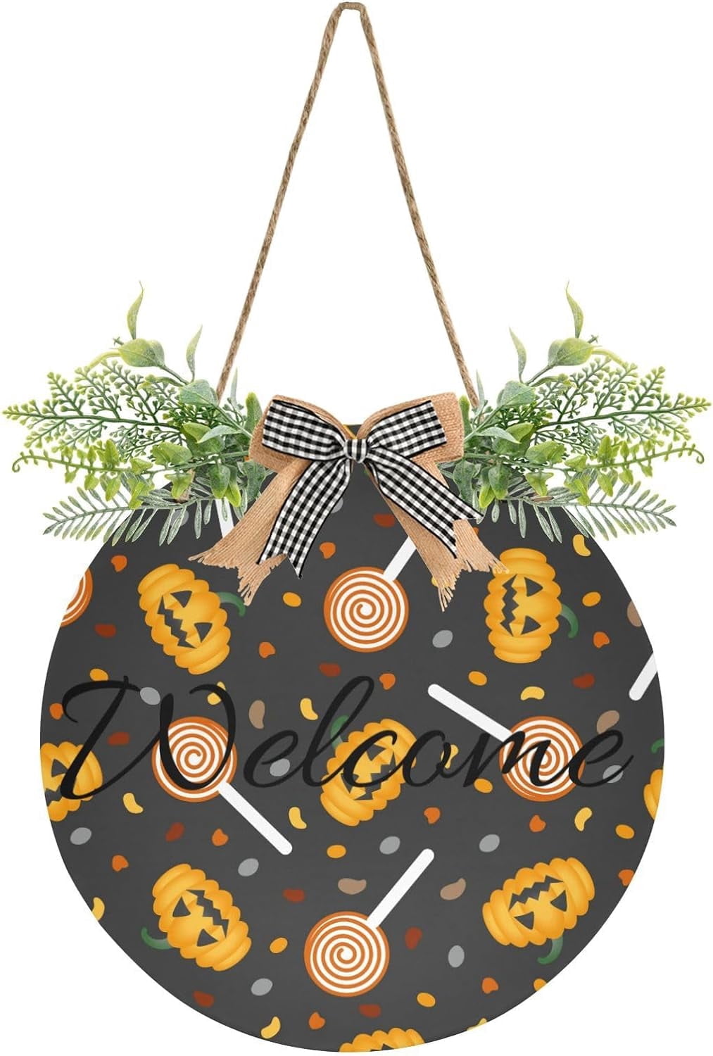 Coolnut Pumpkin and Lollipop Welcome Sign Front Door Round Wall Door ...
