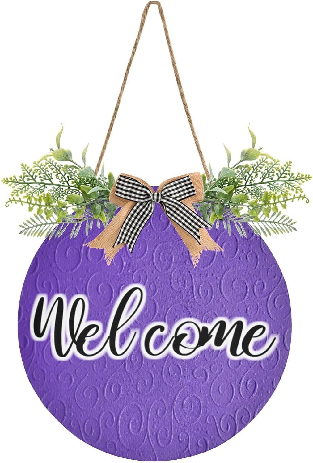 Coolnut Purple Background Front Door Round, Hanging Welcome Sign, Front ...