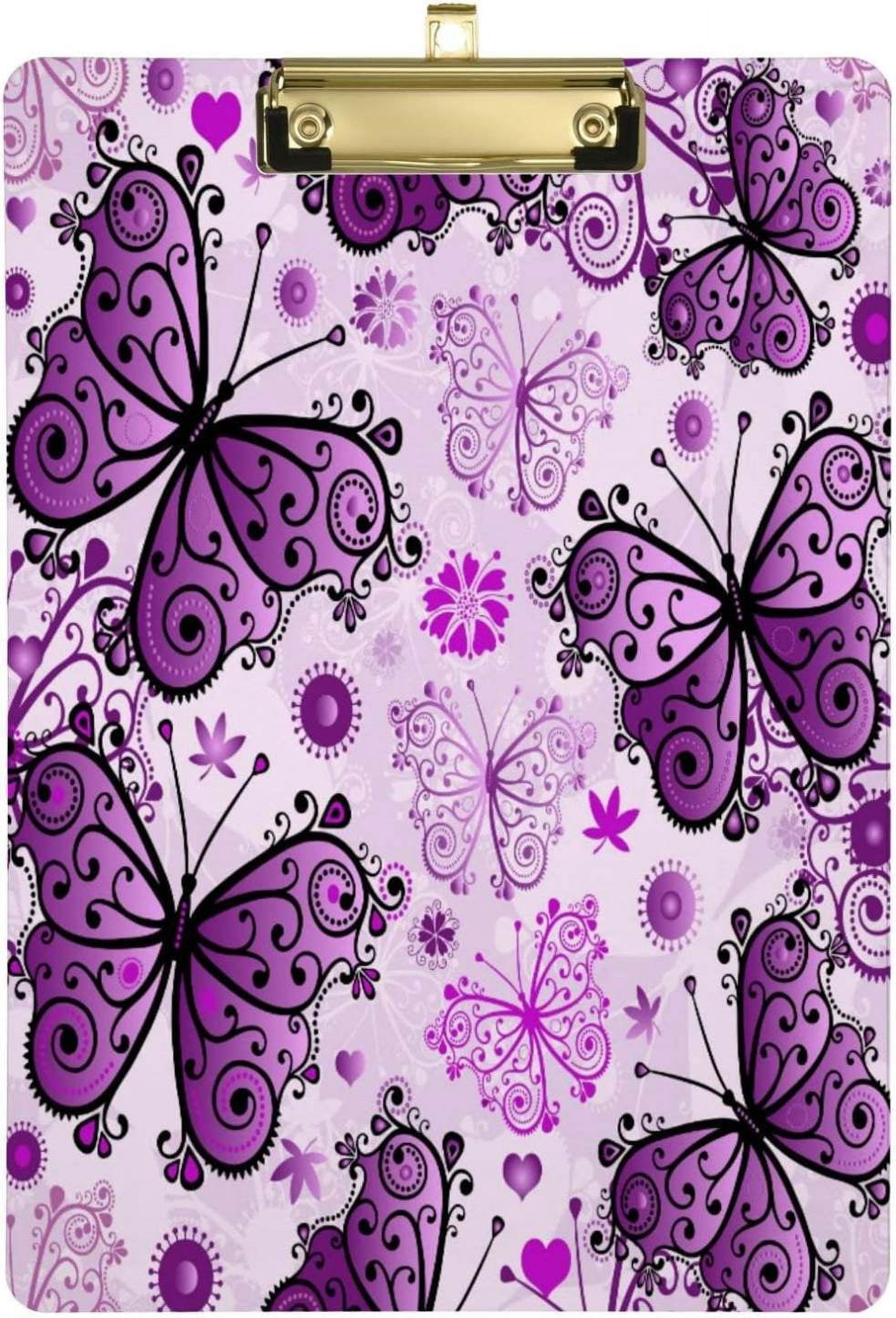 Coolnut Purple Butterfly Acrylic Clipboard with Low Profile Silver ...