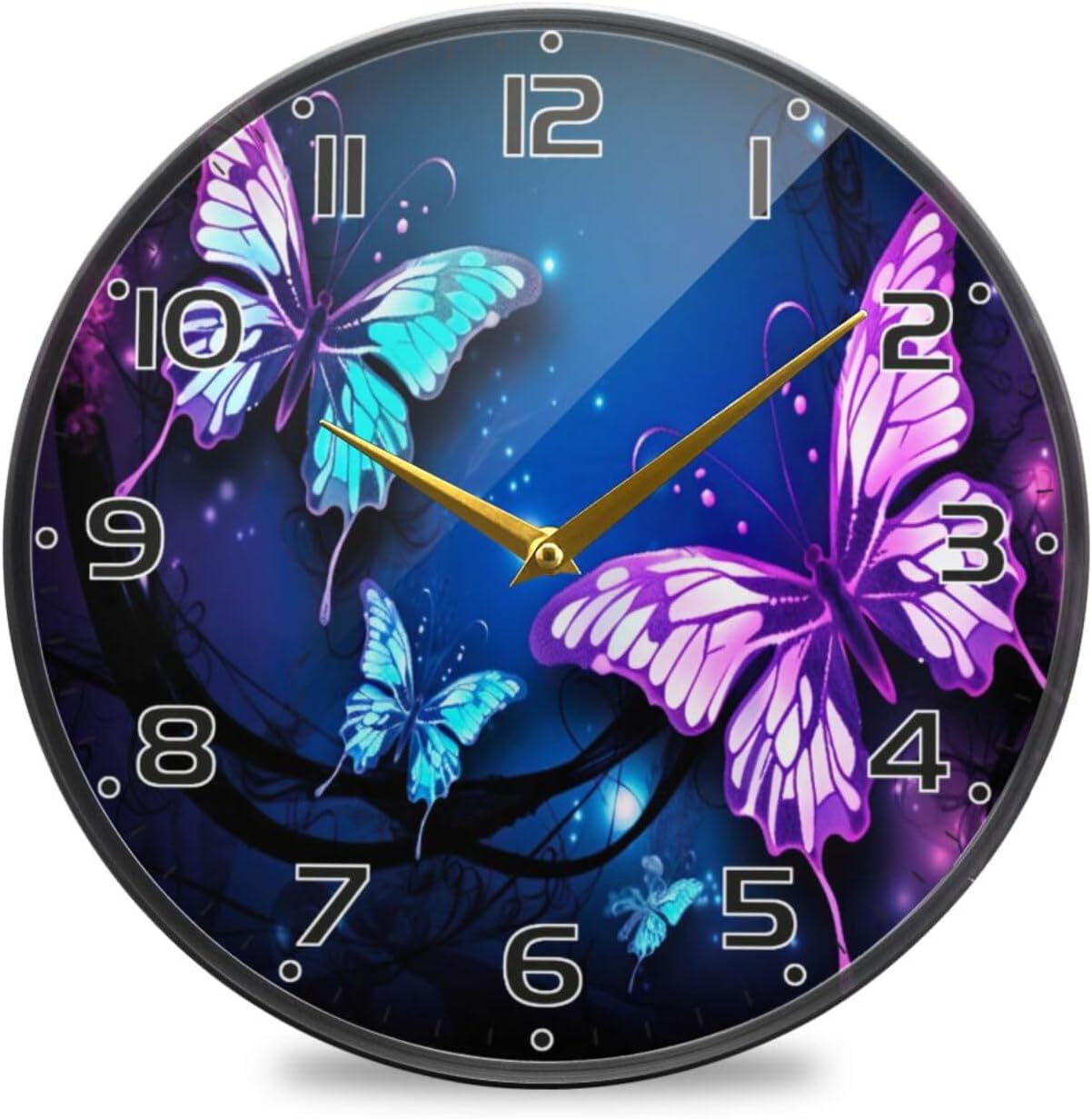 Coolnut Purple Butterfly Wall Clock Round Silent Non Ticking Battery ...