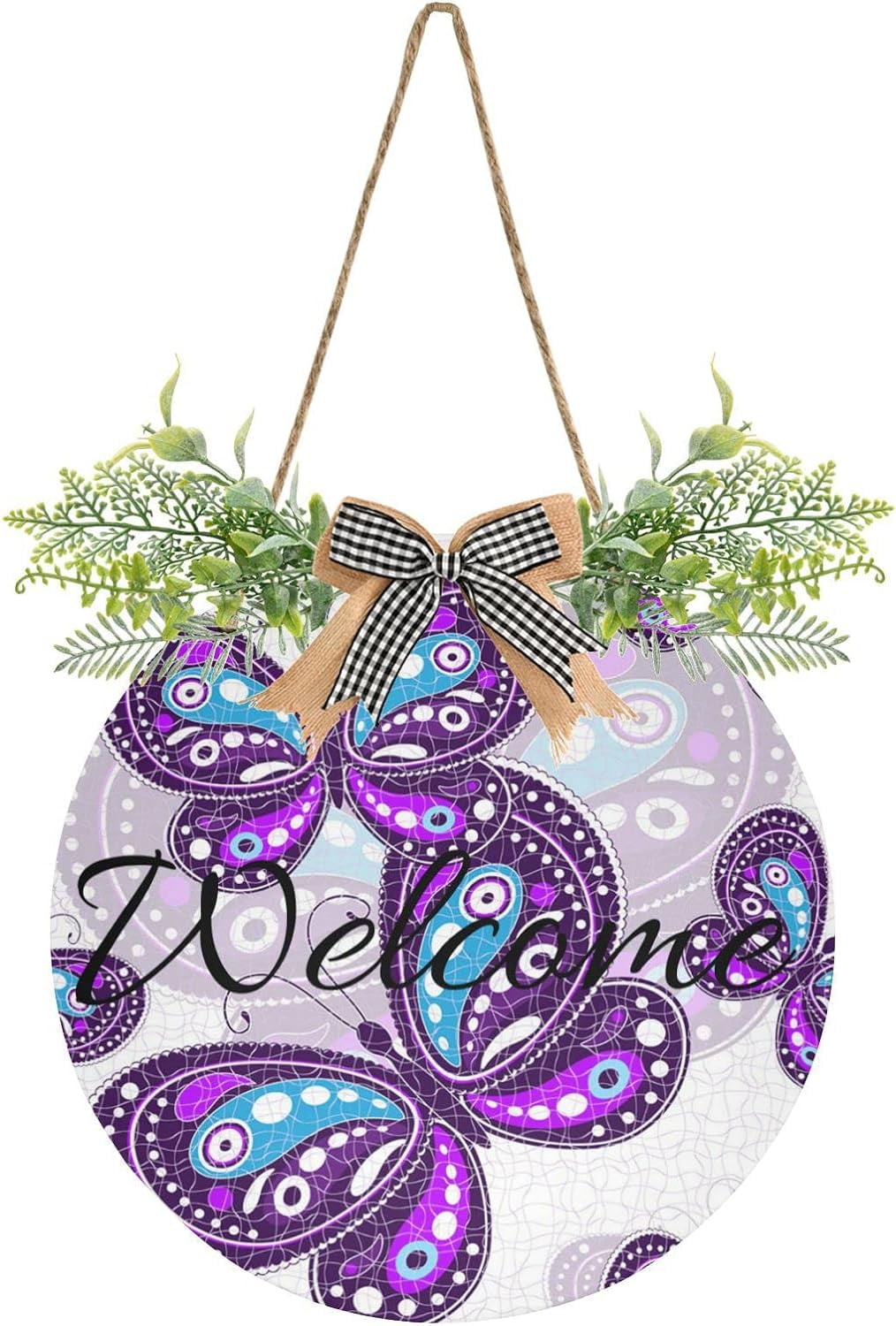 Coolnut Purple Butterflys Welcome Sign for Front Door, Round Sign ...
