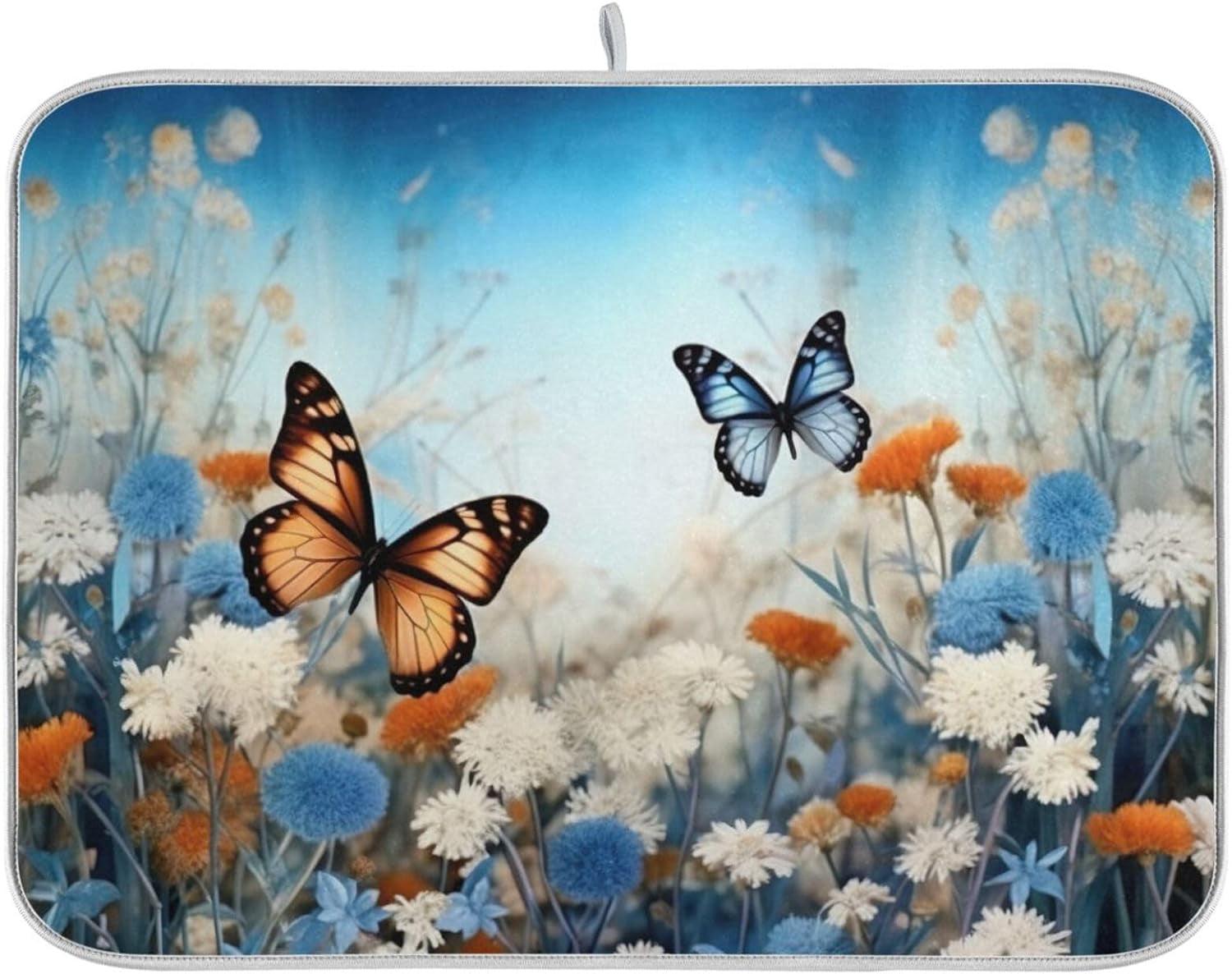 Coolnut Purple Flower Butterfly Dish Drying Mat for Kitchen Counter ...