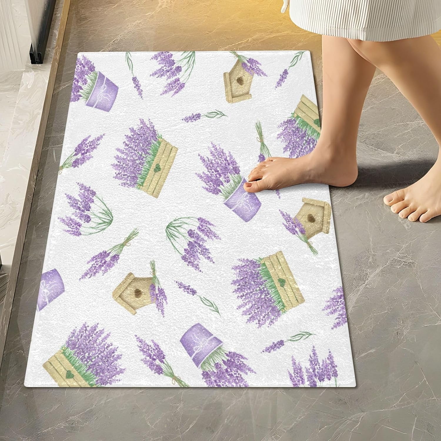 Coolnut Purple Lavender Plant Bathroom Rug 24"×16",Non-Slip High ...