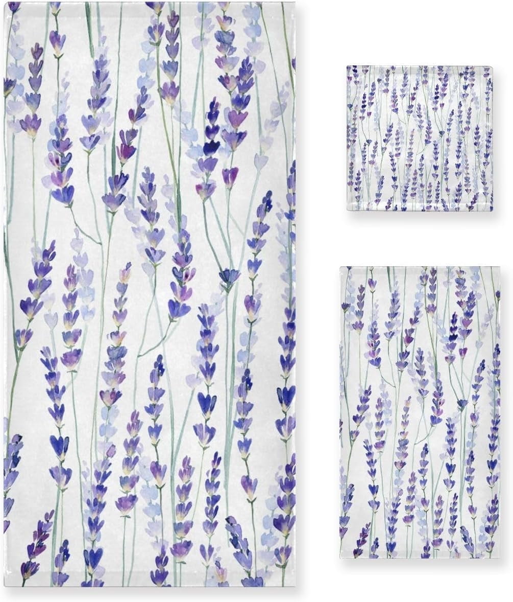 Coolnut Purple Lavender Towel Set of 3 with Bath Towel, Hand Towel and ...