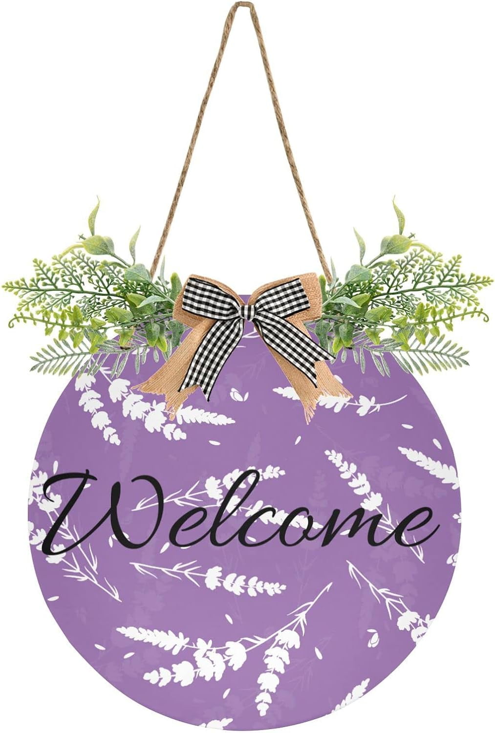 Coolnut Purple Lavender Welcome Sign for Front Door, Round Sign Hanging ...