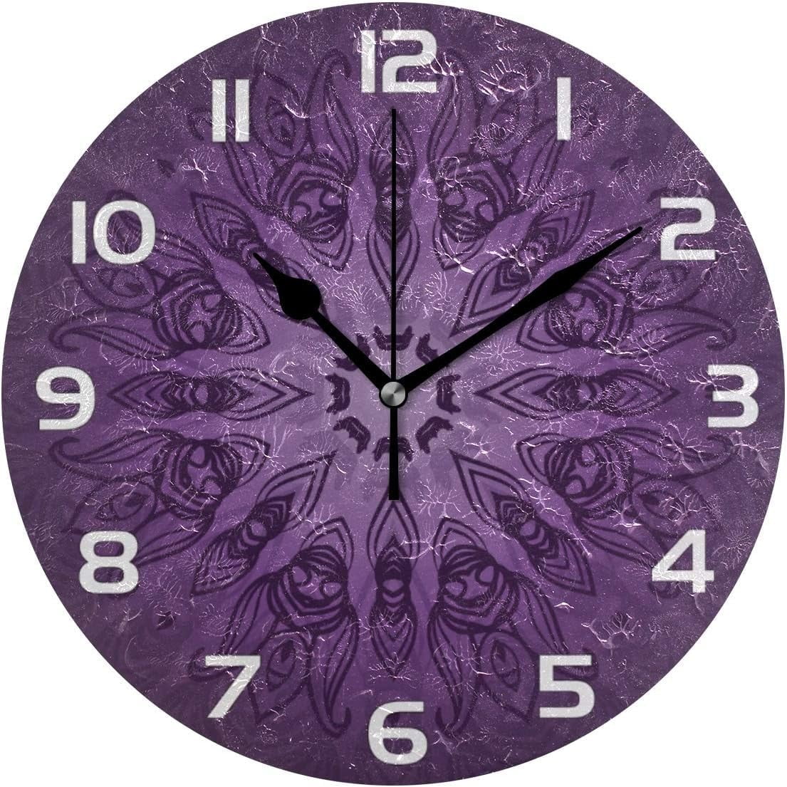 Coolnut Purple Mandala Round Wall Clock, Silent Non Ticking Battery ...