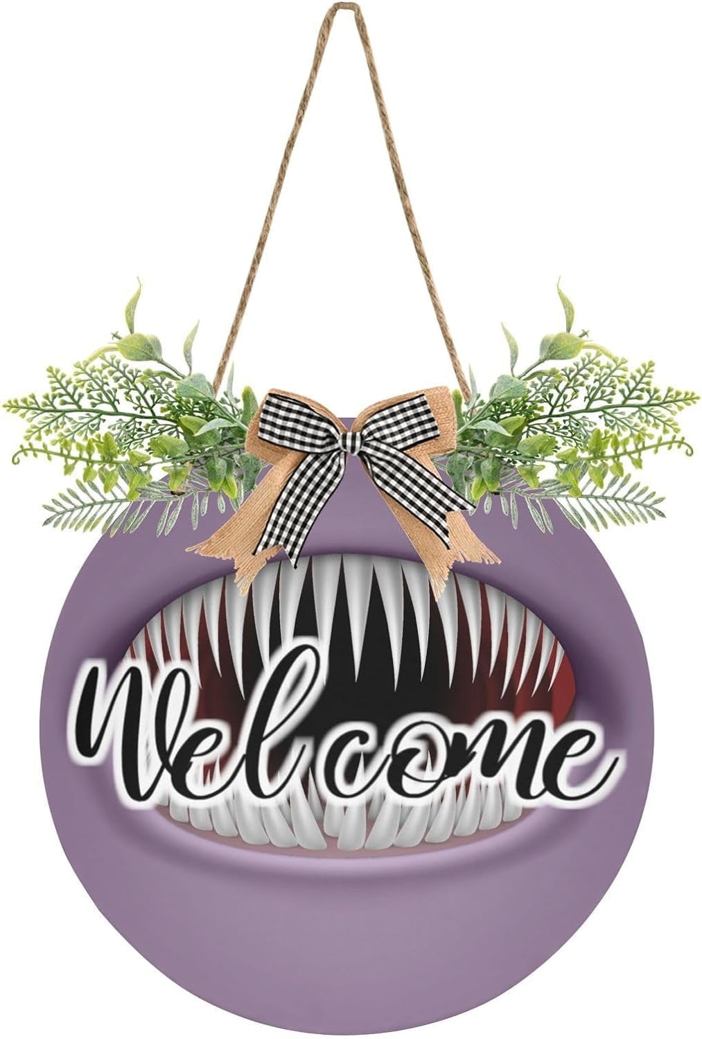 Coolnut Purple Monster Teeth Front Door Round, Hanging Welcome Sign ...
