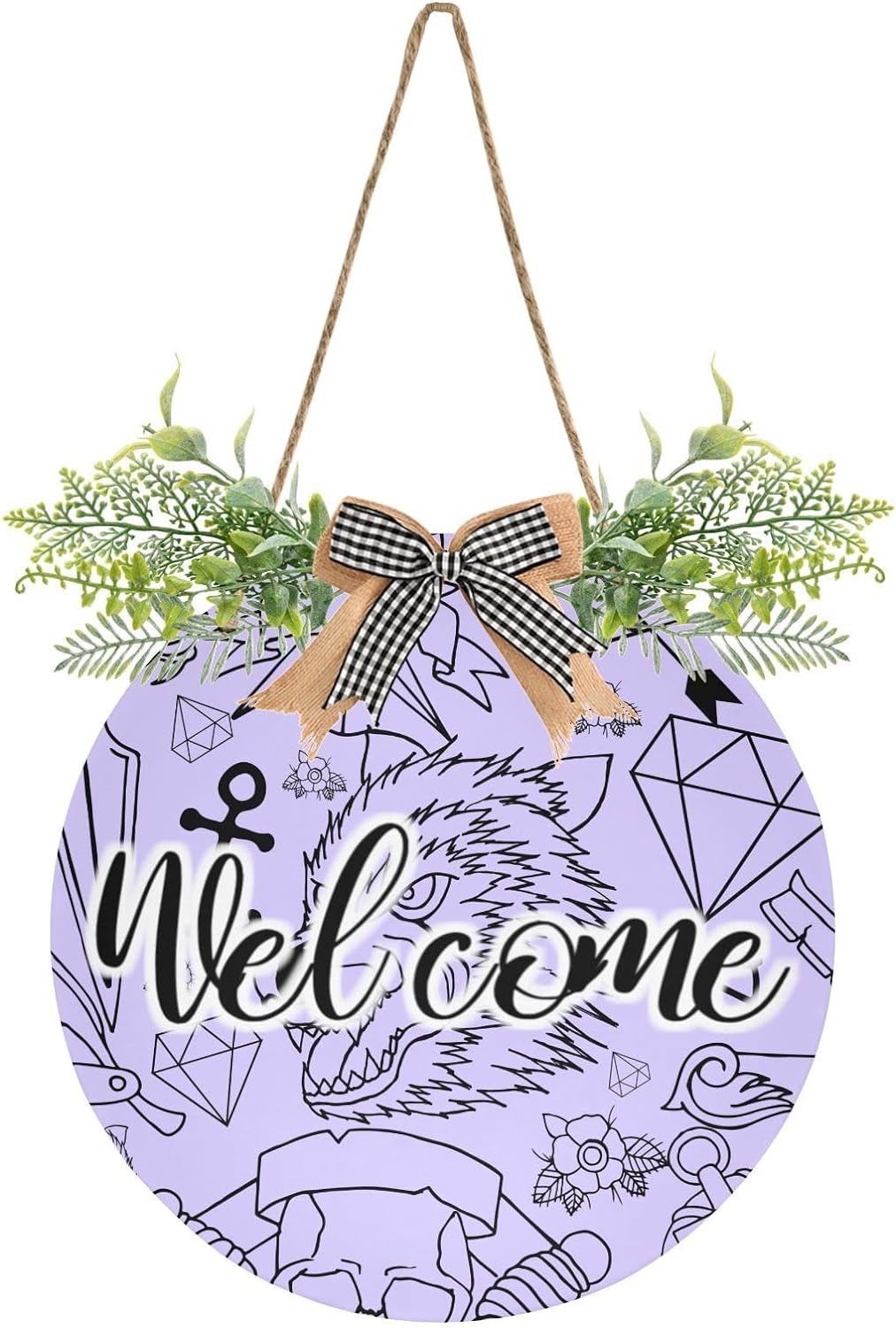 Coolnut Purple Old School Front Door Round, Hanging Welcome Sign, Front ...