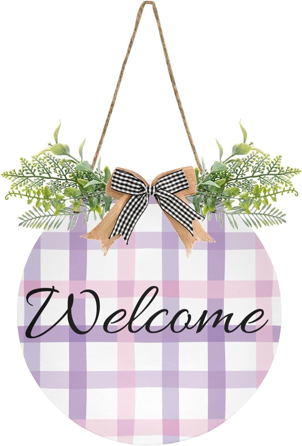 Coolnut Purple Pink Plaid Welcome Sign for Front Door, Round Sign ...