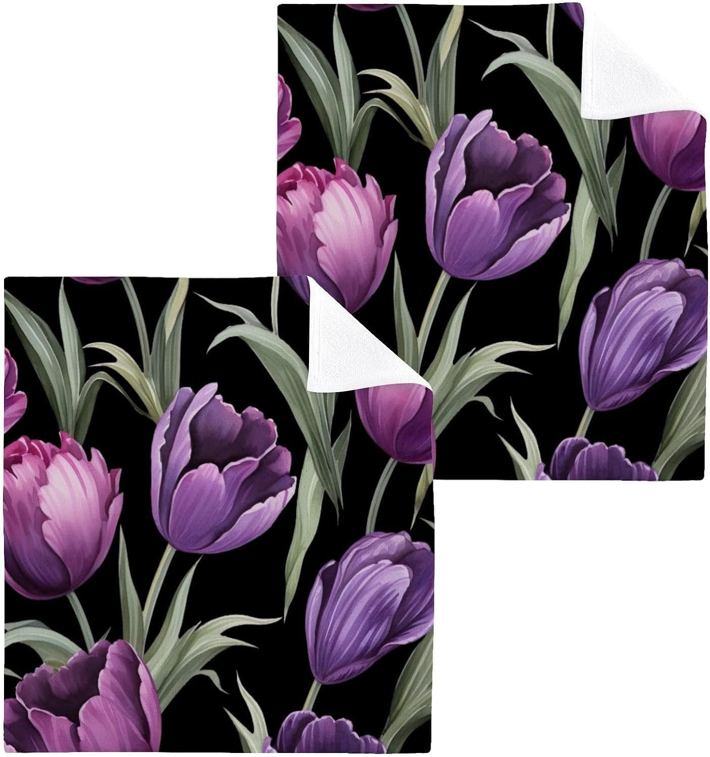 Coolnut Purple Tulip Washcloths Set of 2-12 x 12 inch Pure Cotton Wash ...