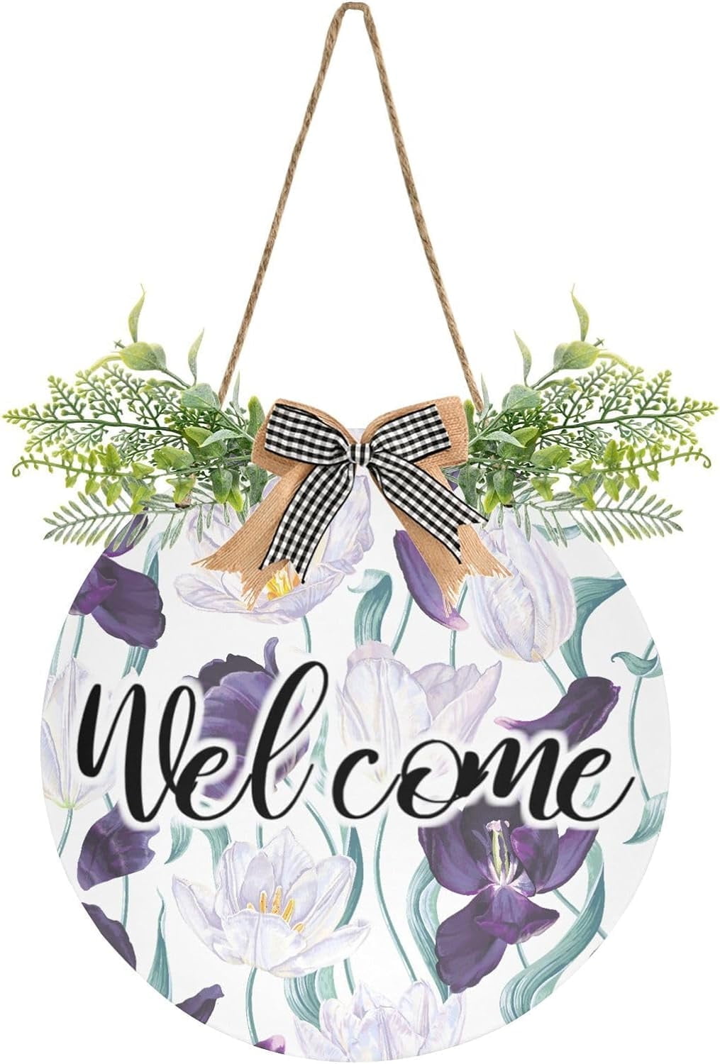 Coolnut Purple Tulips Front Door Round, Hanging Welcome Sign, Front ...