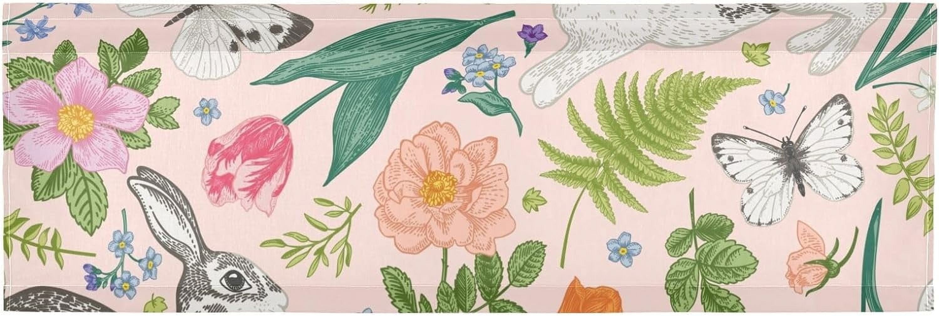 Coolnut Rabbits with Flowers Valance Faux Linen Small Window Curtains ...