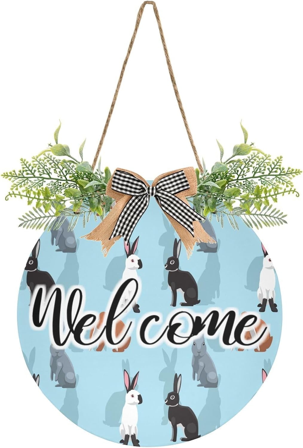 Coolnut Rabbits Front Door Round, Hanging Welcome Sign, Front Door for ...