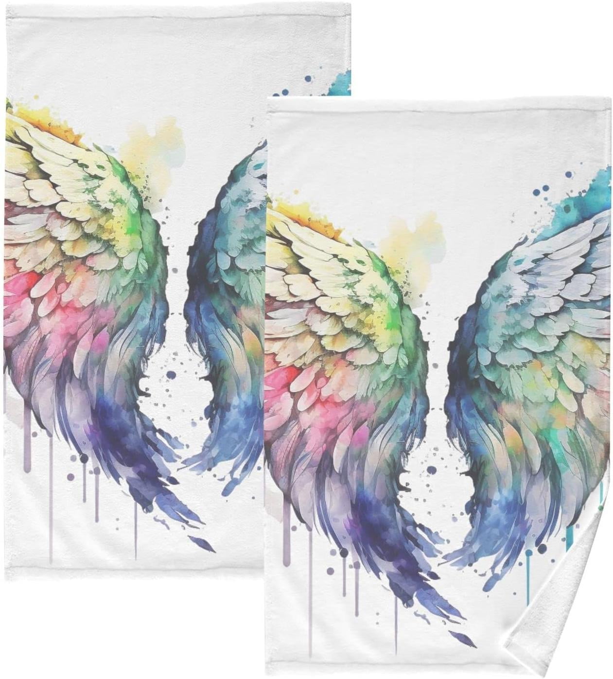 Coolnut Rainbow Angel Wings Hand Towels 2 Pieces, Cotton Bath Towel for ...