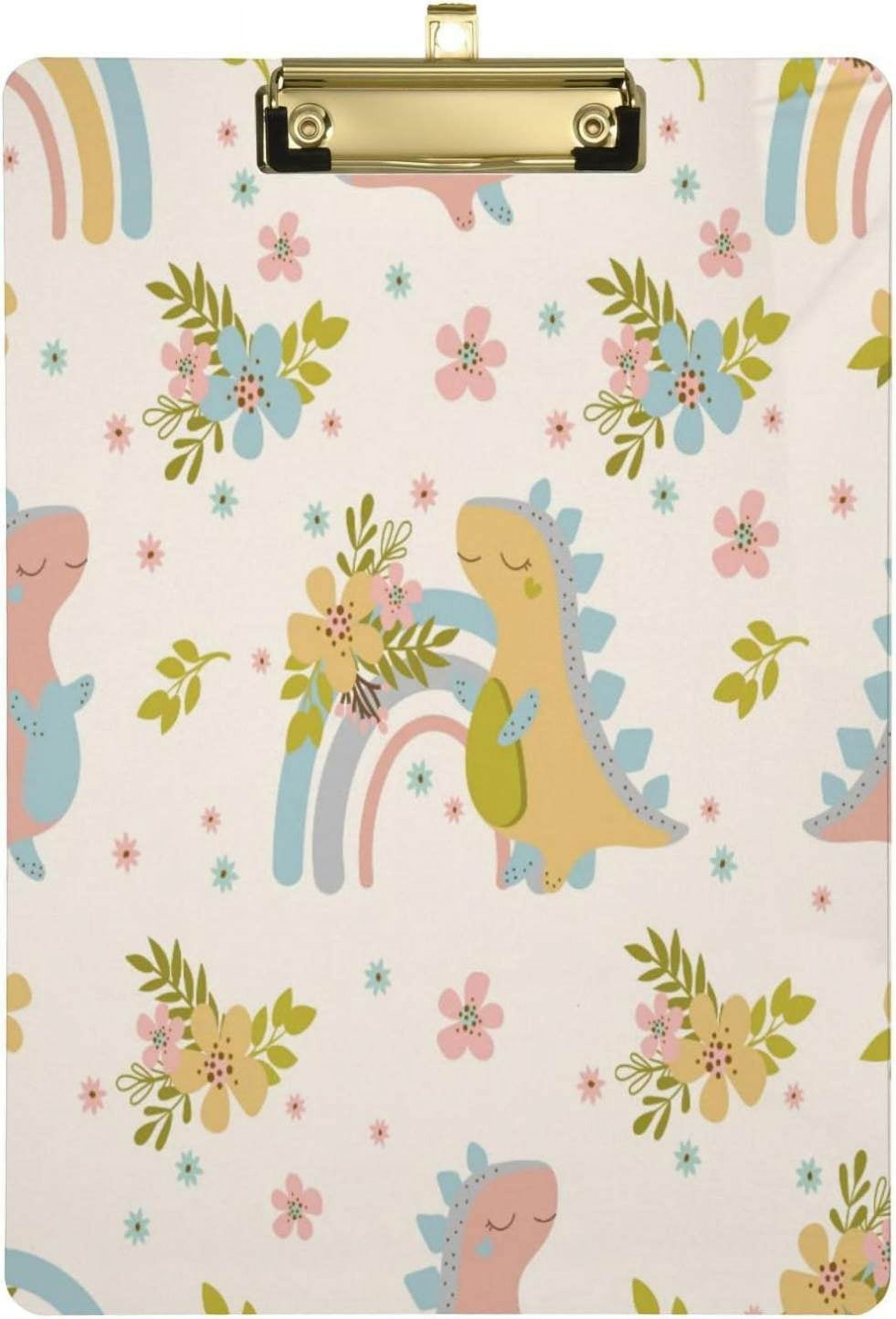 Coolnut Rainbow Dinosaurs Acrylic Clipboard with Low Profile Gold Metal ...