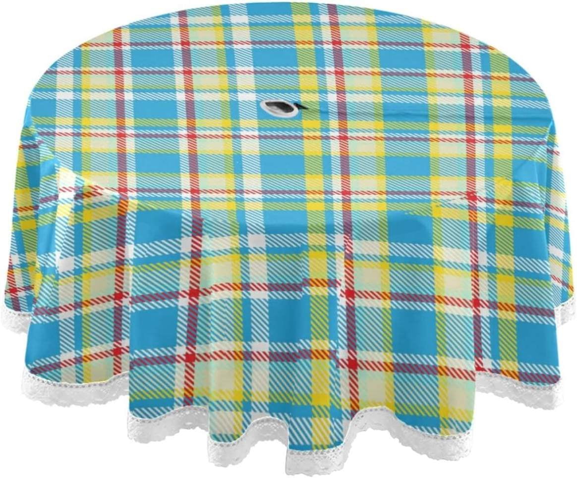 Coolnut Rainbow Glen Plaid Round Tablecloth 60In,Waterproof Round Table ...