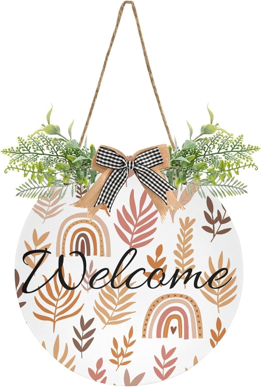 Coolnut Rainbow Leave Pattern Welcome Sign for Front Door, Round Sign ...