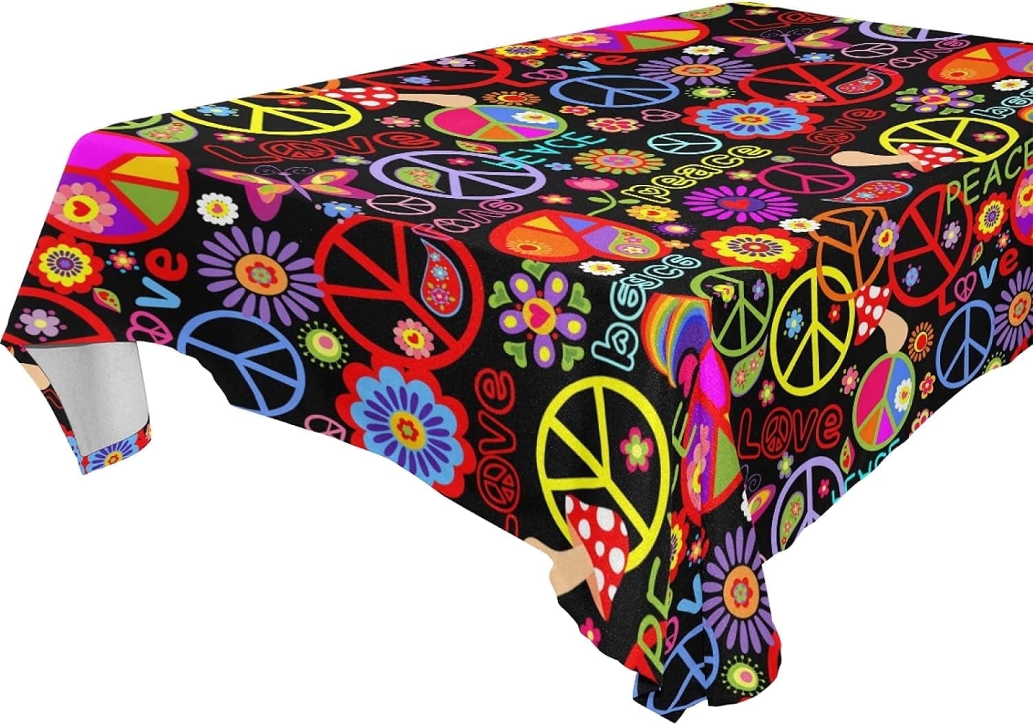 Coolnut Rainbow Peace Love Sign Rectangle Tablecloth 60" x 60 ...