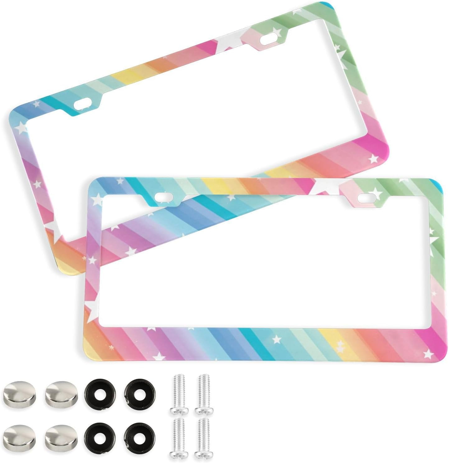 Coolnut Rainbow Stars 2 Pack License Plate Frames,Universal Aluminum ...
