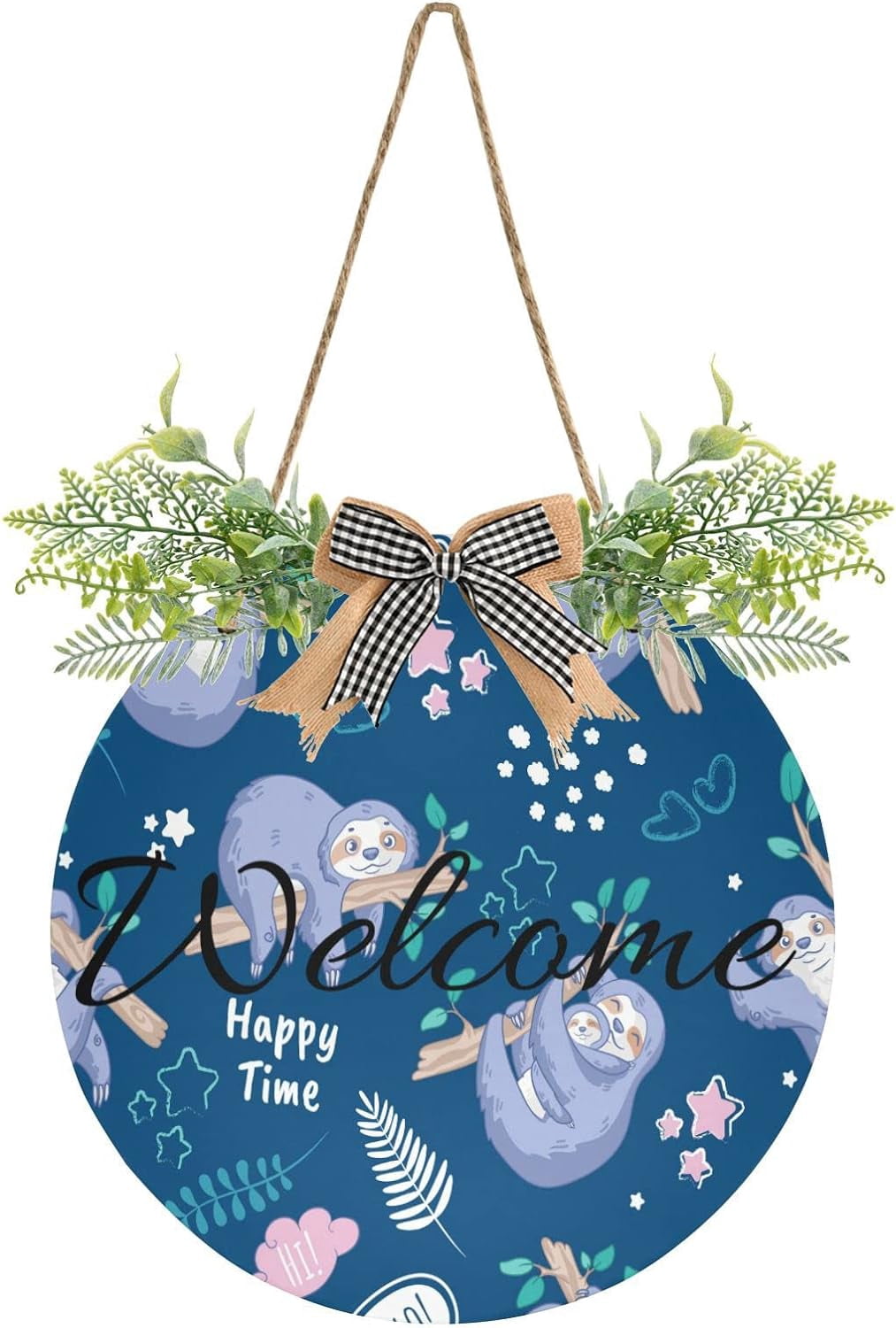 Coolnut Rainforest Sloth Welcome Sign for Front Door, Round Sign ...